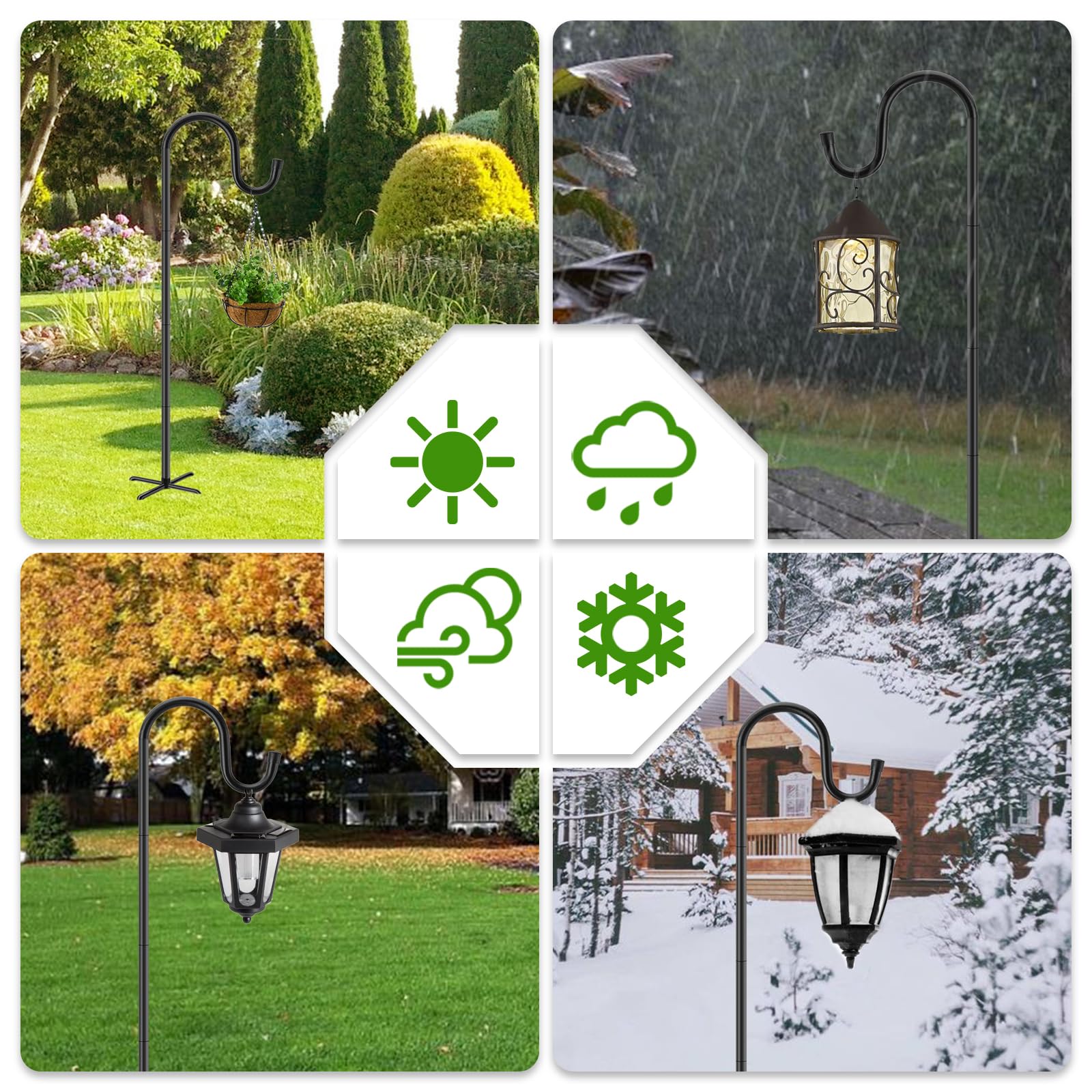 MIUVIBENI 60" Shepherds Hooks for Outdoor, Heavy Duty Bird Feeder Pole for Hanging Lantern, Hummingbird Feeder, Shepherds Hook for Bird Feeders for Outside with 5 Prongs Base,1 Packs