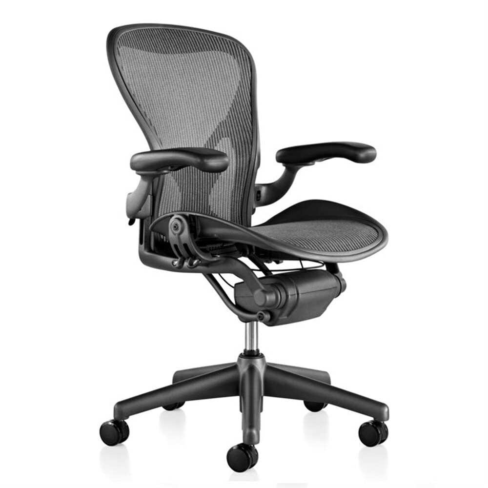Herman Miller Aeron Chair Highly Adjustable with PostureFit Lumbar Support with Hard Floor Casters - Large Size (C) Graphite Dark Frame, Classic Dark Carbon Pellicle Mesh Home Office Desk Task Chair