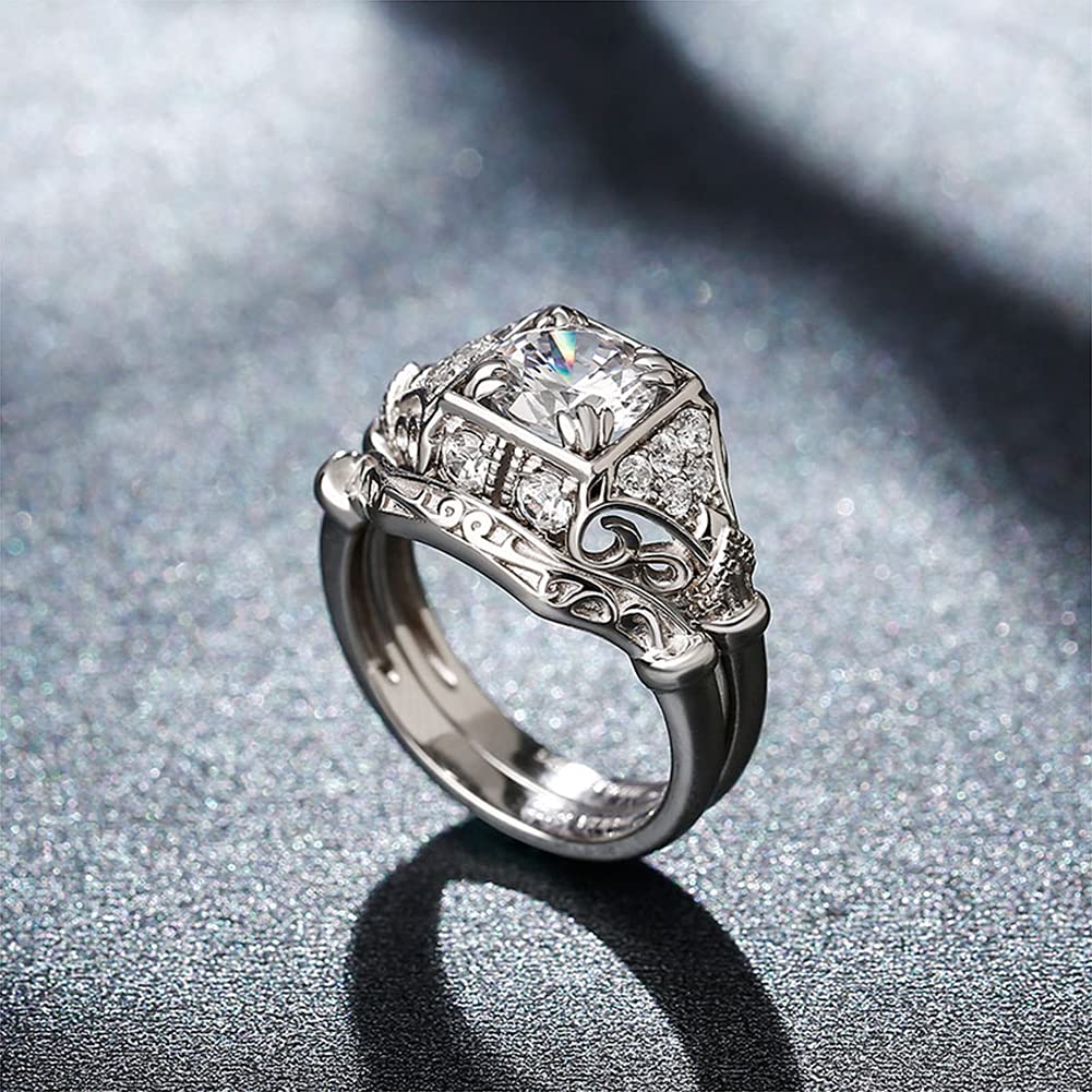 Jeulia Vintage Milgrain Round Cut Sterling Silver Ring Set Wedding Engagement Anniversary Promise Ring Bridal Sets for Women With Jewelry Box (Silver, 7)