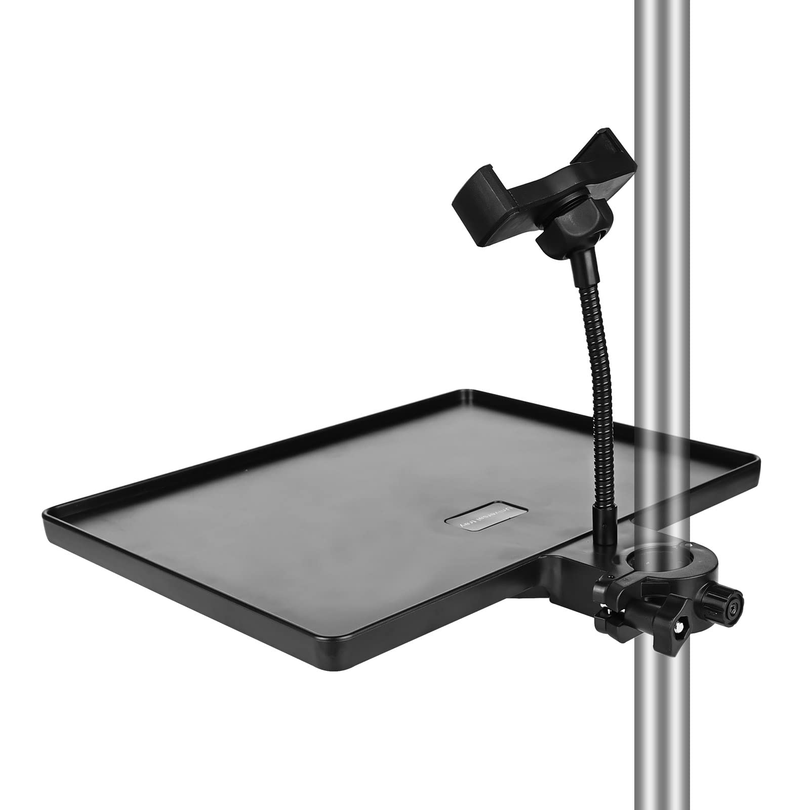 Microphone Stand Plastic Tray: Mic Stand Clamp-On Rack Tray - Plastic Microphone Stand Tray with Phone Holder for Stage Live Streaming Concert Performance Karaoke Clamp-On Music Stand Shelf