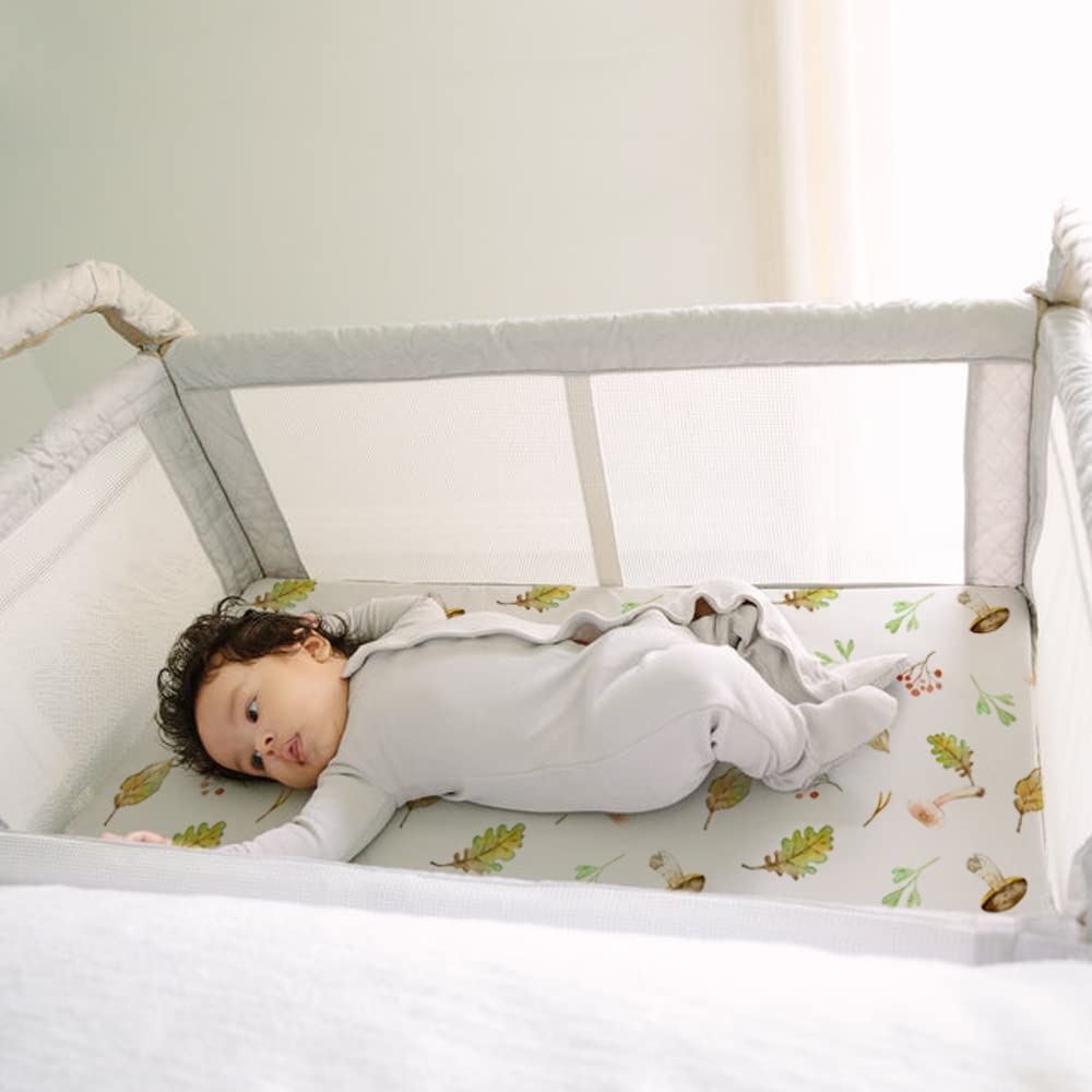 Pack n Play Stretchy Fitted Playard Sheet Set BROLEX 2 Pack Portable Mini Crib Sheets,Convertible Playard Mattress Cover,Ultra Soft Material,Squirrel Mushroom