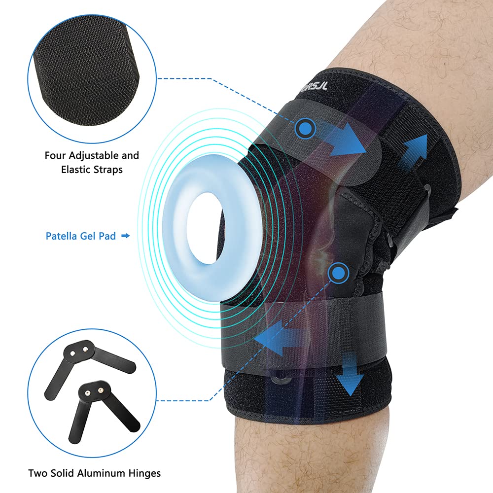 Knee Brace, Knee Stabilizing Support, Effective Knee Pain Relief, Arthritis, ACL, Meniscus Tear, For Bone Protection, Injury Recovery, With Bilateral Stabilizer Adjustable Compression Straps, Unisex (Large)