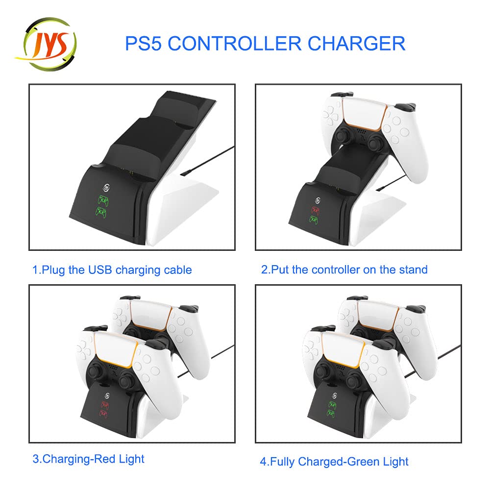 JDDWIN Controller Charger, Charging Dock Station for PS 5 Controllers with LED Indicators, Fast Charging Station with Safety Chip Protection