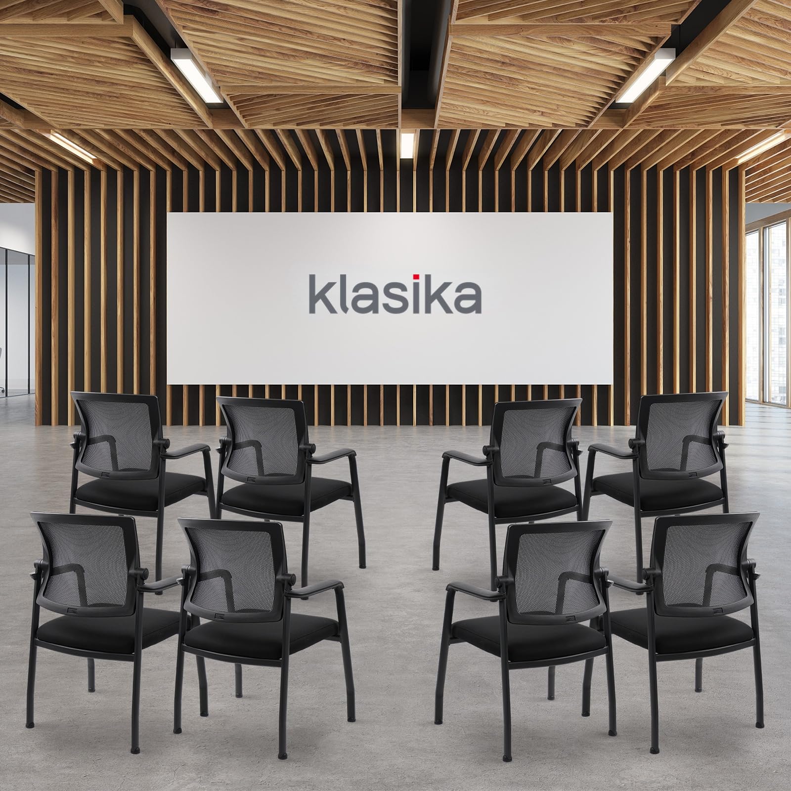 KLASIKA Desk Chair No Wheels with Adjustable Mesh Backrest, Arm Chair with Ergonomic Lumbar Support and Thickened Seats Cushion, Waiting Room Chairs for Office School Church Guest Reception
