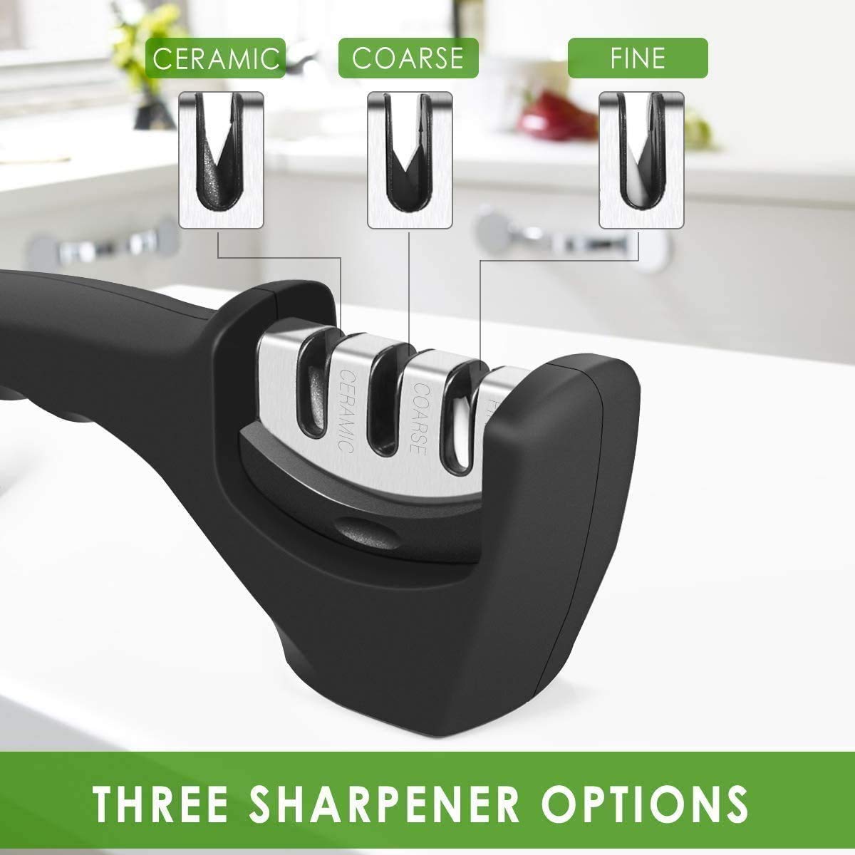Knife Sharpener, 3 Stage Knife Sharpening Tool Helps Repair Restore and Polish Blades (Red)