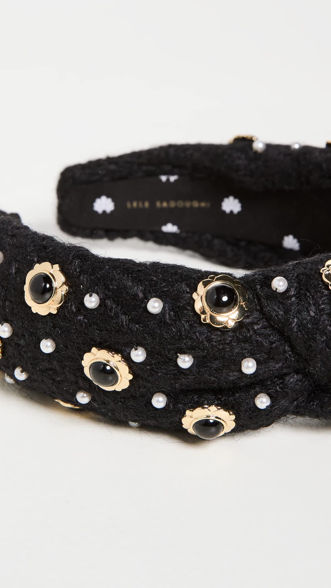 Lele Sadoughi Women's Eva Cabochon Knotted Headband, Jet, Black, One Size