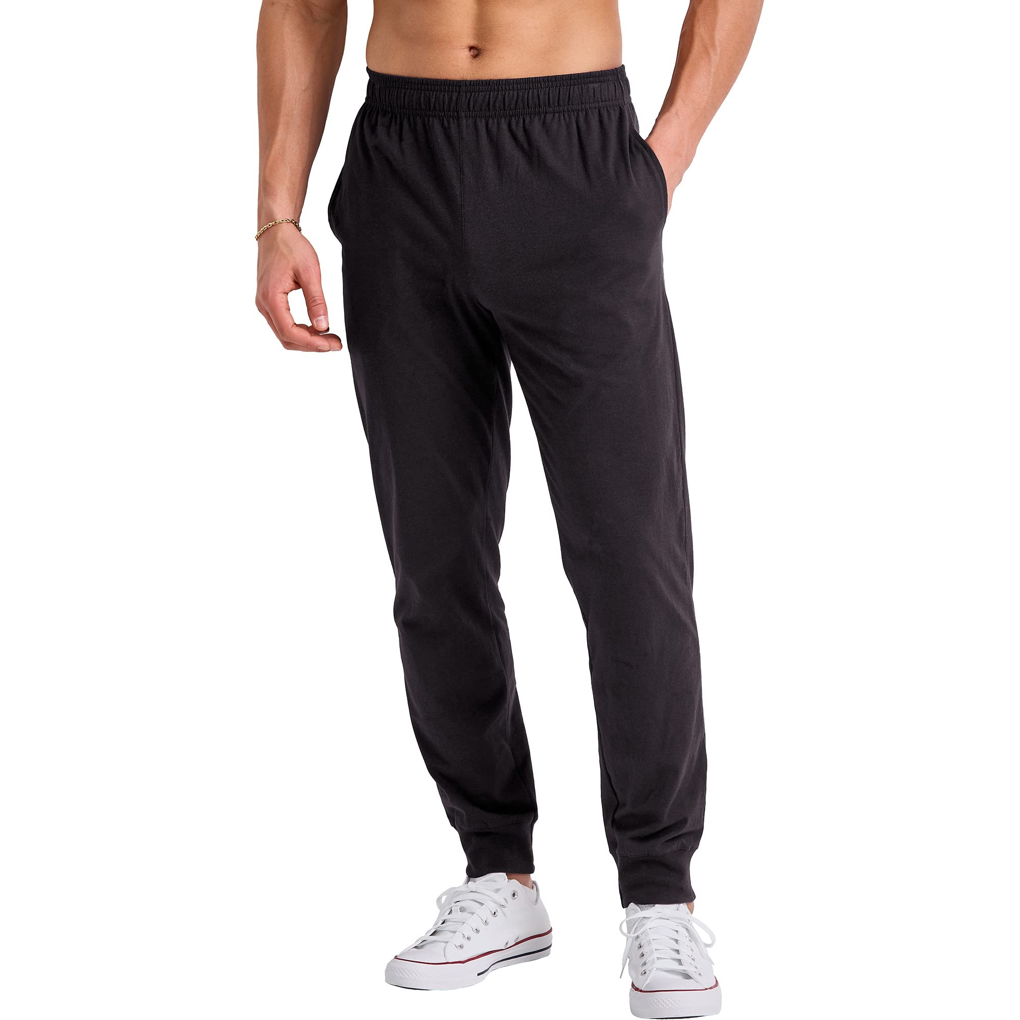 Hanes Originals Cotton Joggers, Jersey Sweatpants for Men with Pockets, 30" Inseam, BLACK
