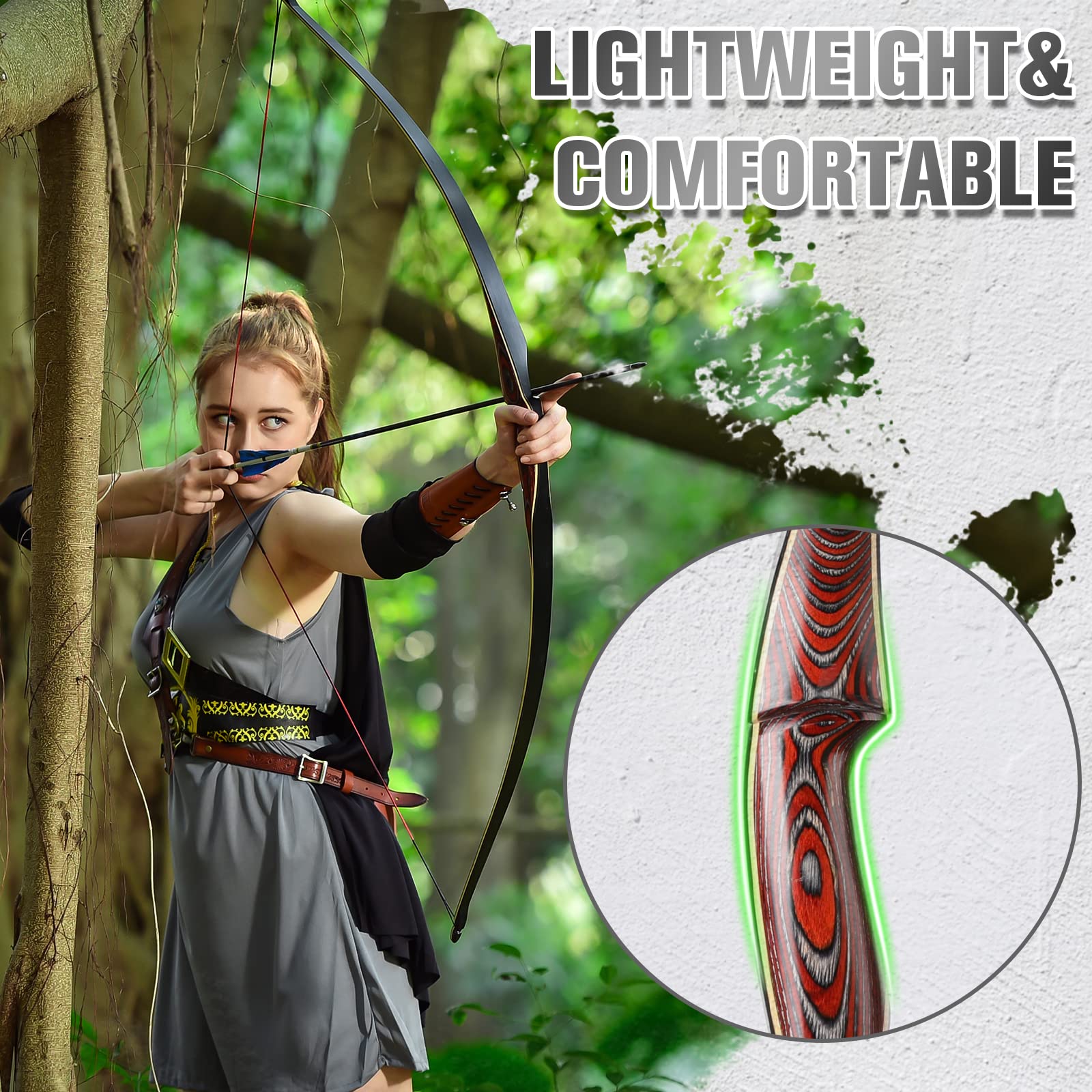 KAINOKAI 58" Laminated Recurve Bow,Amercian Hunting Bow Archery Bow 20-60lbs (35LBS, Right Hand)
