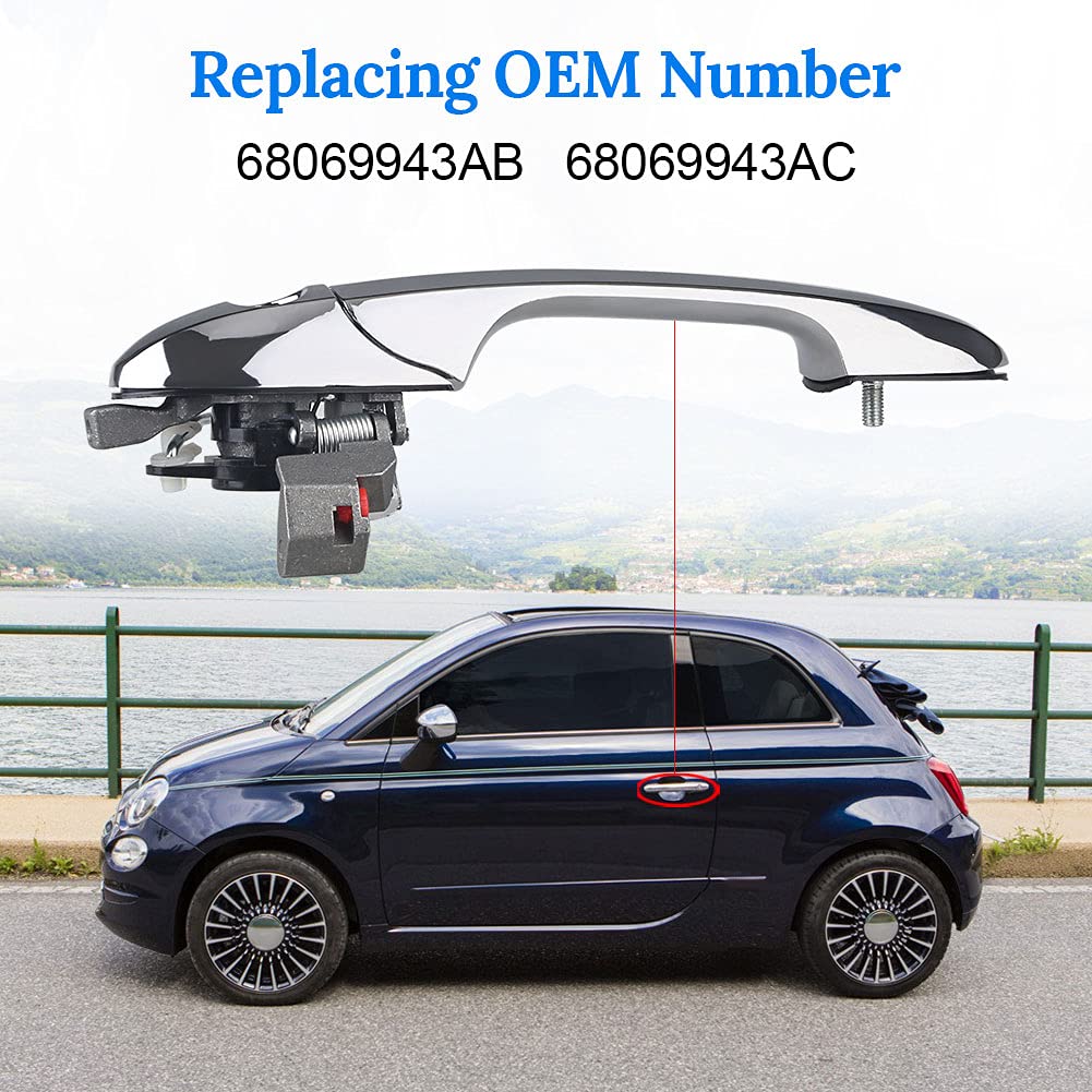 JDMON Compatible with Exterior Chrome Left Driver Side door handle Fiat 500 2012 2013 2014 2015 2016 2017 2018 Outside Handle Replace 68069943AC