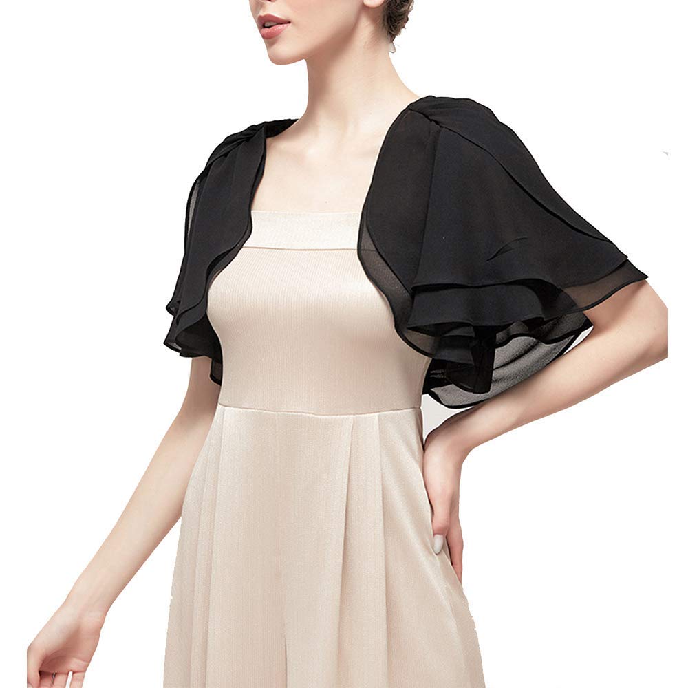 Kate Kasin Women's Soft Chiffon Shawl Wraps Loose Casual Sheer Shrug Open Front Cape Cover Up for Wedding Evening Dress Black XXL