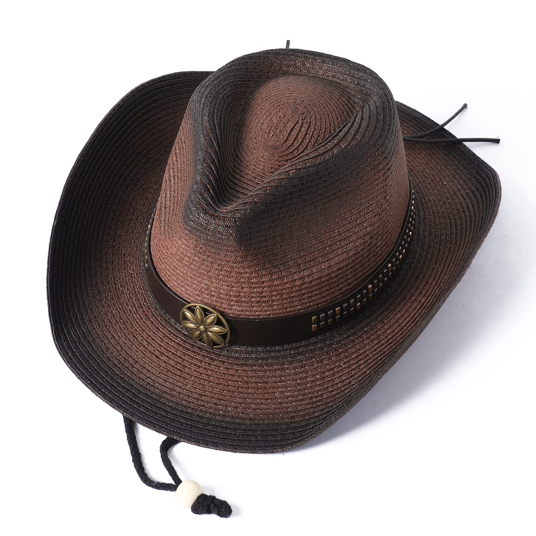 Lanzom Womens Mens Straw Beach Sun Hat Classic Shapeable Sun Hat Packable Hat Summer Cowboy Hat UPF 50+(Khaki,Medium)