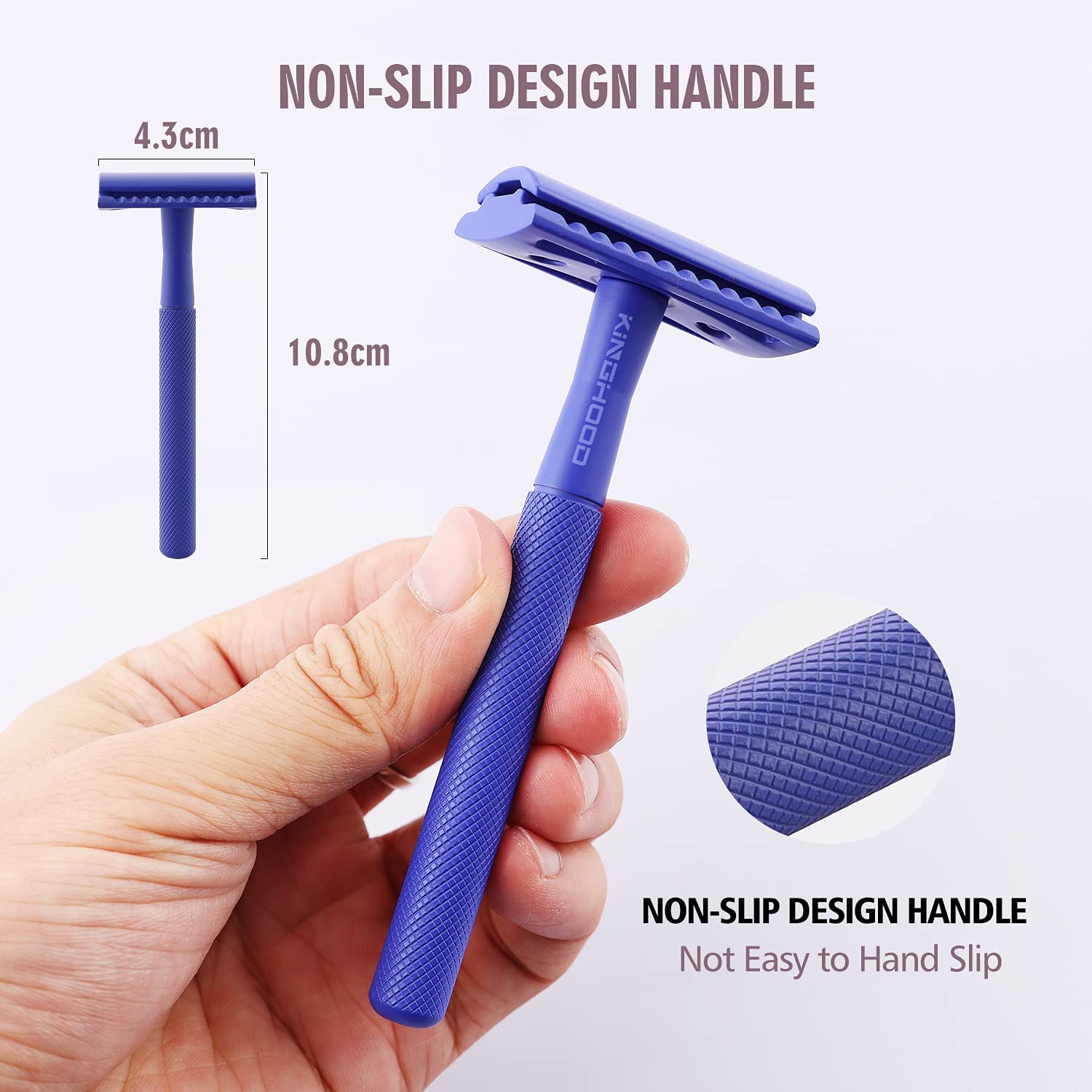 Package of Kinghood Double Edge Safty Razor & Razor Stand For Men And Women(10 Blades,Dark Blue)