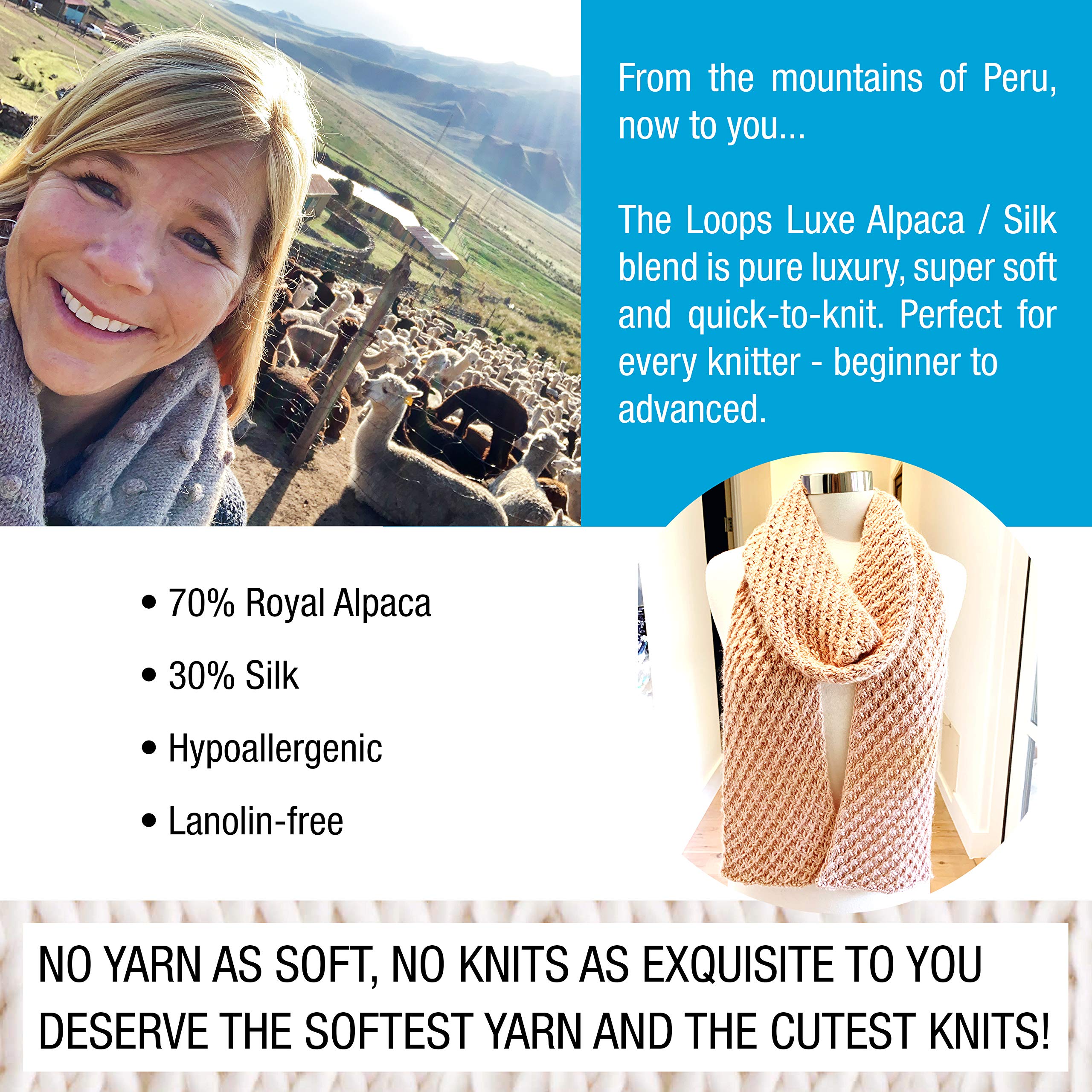 Knitting Super Starter Kit for Beginners: Everything You Need to Make Your First 4 Projects | Includes Patterns w/Video Tutorials | Features Loops Luxe Chunky Royal Alpaca Yarn | Learn to Knit Kit