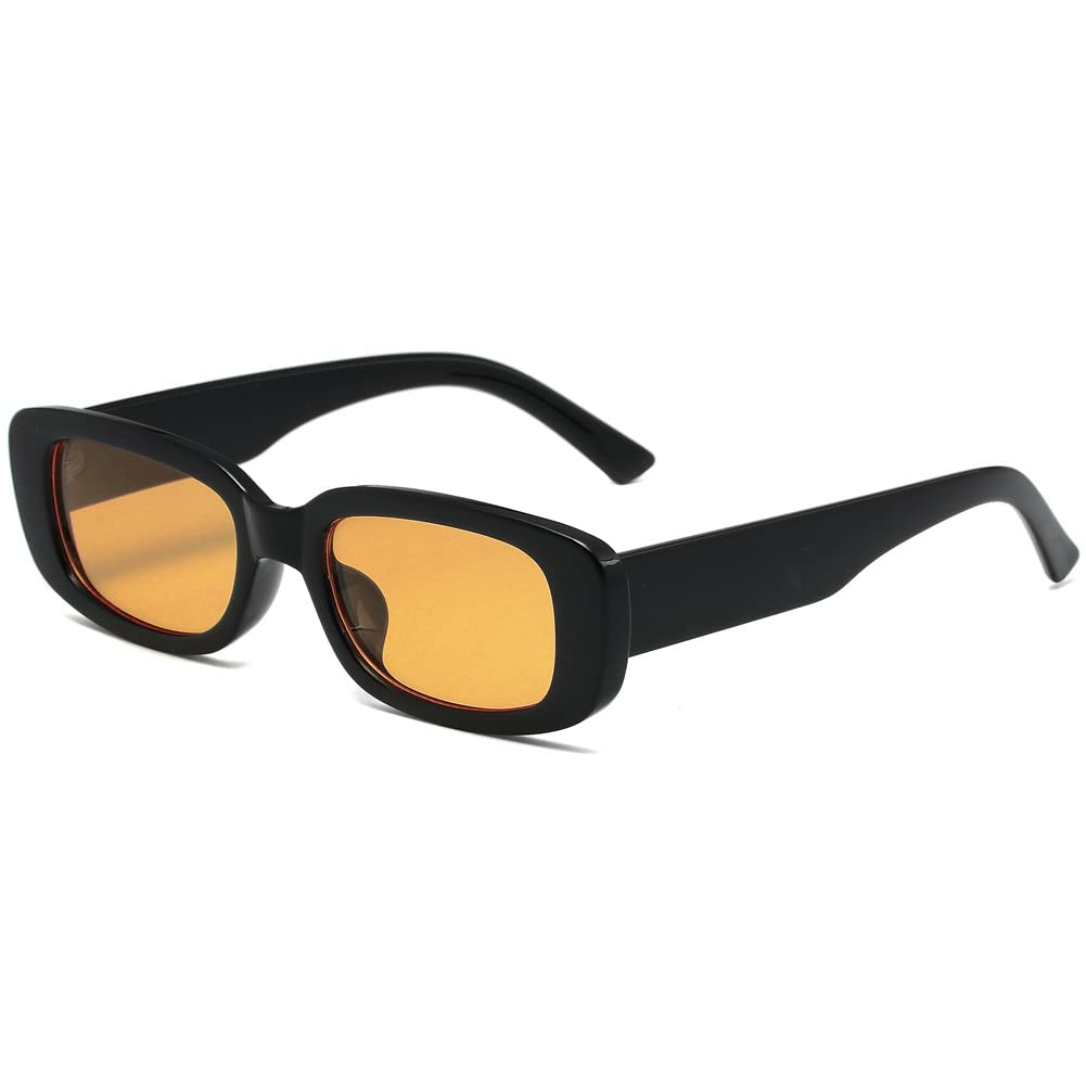 LASPOR Vintage Rectangle Sunglasses for Women Men Fashion Retro Small Square Frame Glasses UV 400 Protection Driving Black (Orange Yellow)