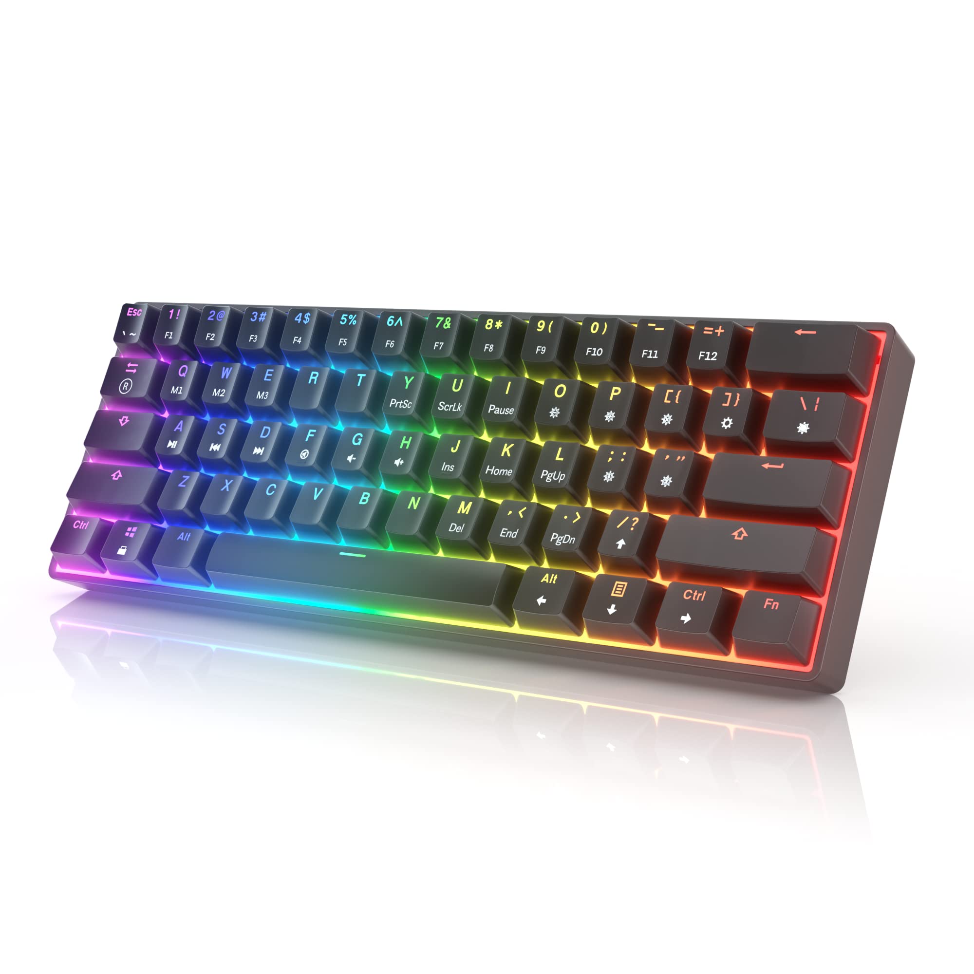 HK GAMING GK61 Mechanical Gaming Keyboard - 61 Keys Multi Color RGB Illuminated LED Backlit Wired Programmable for PC/Mac Gamer (Gateron Optical Silver, Blue)
