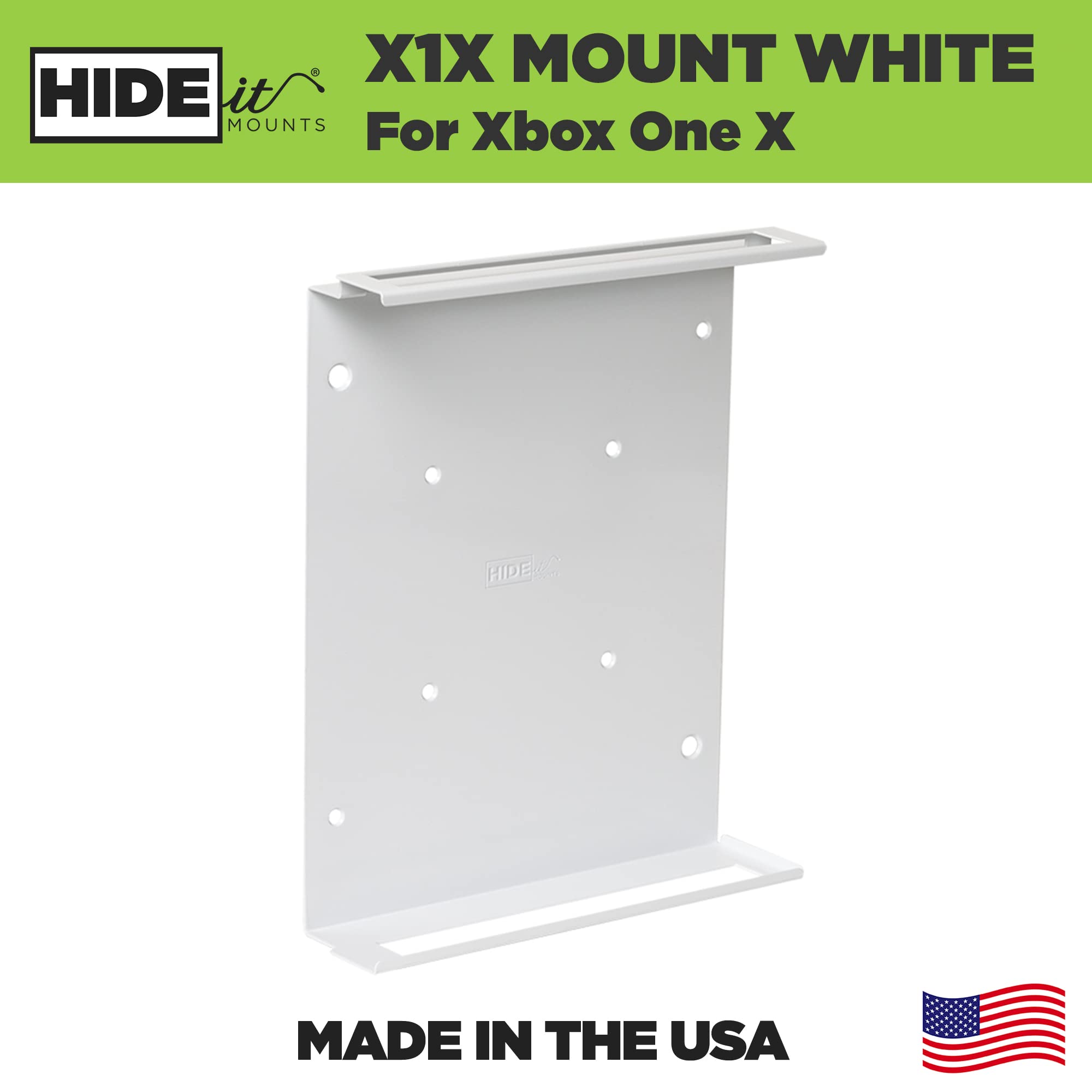 HIDEit Mounts X1X Wall Mount for Xbox One X - Made in USA White Steel Mount for Xbox One X White to Safely Store Your Xbox One X Near or Behind TV