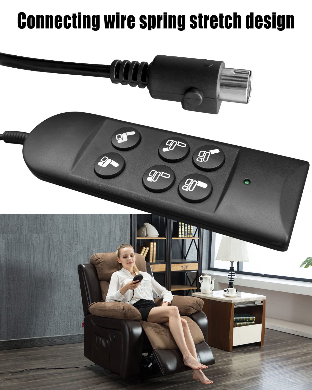 Lift Chair Remote Control for Home Power Recline Hand Control 6 Button Remote with 5-Pin Plug Extension Cable Fit for Okin Dewert Limoss Lazyboy Golden Catnapper