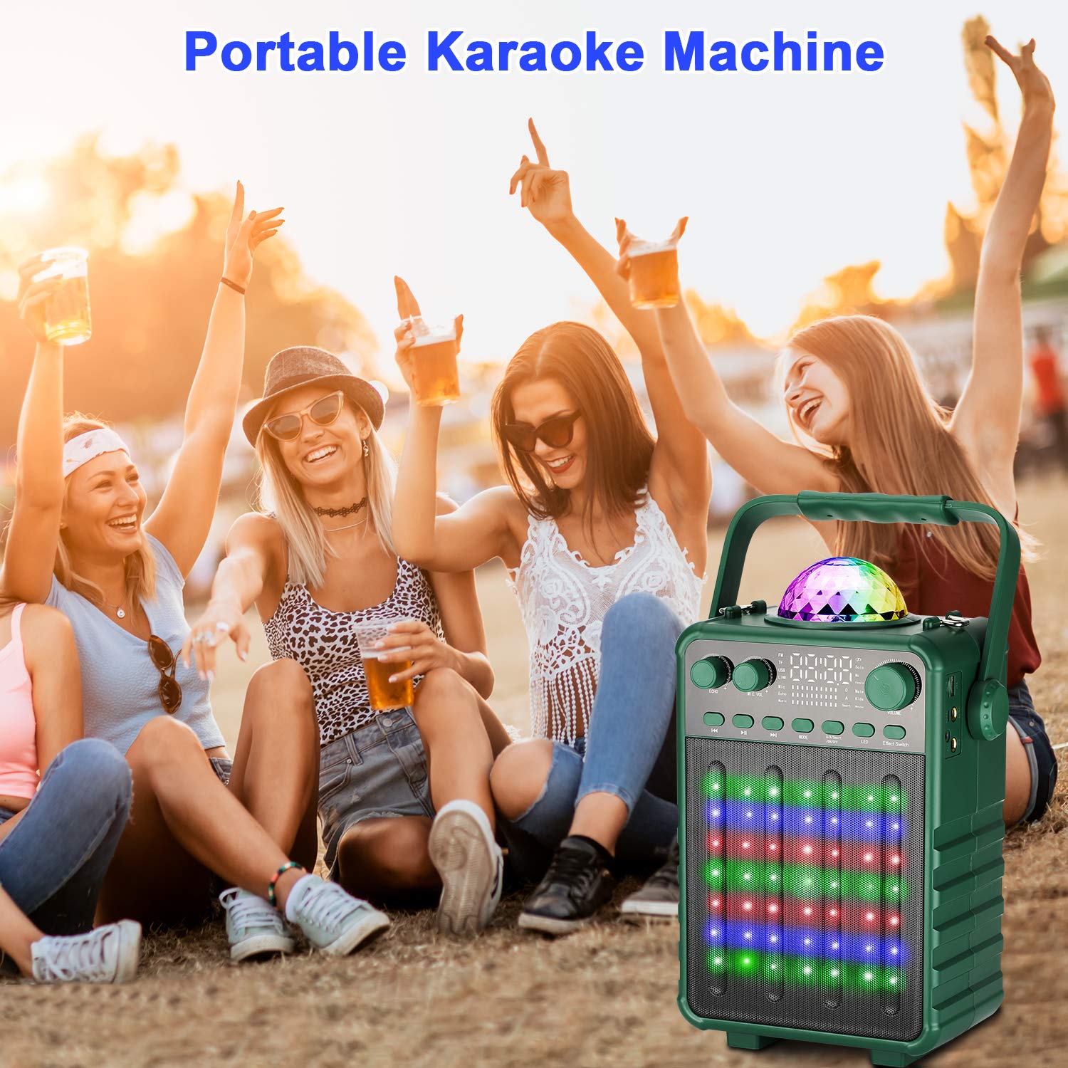 Karaoke Machine with Wireless Microphone, YLL Bluetooth Karaoke Speaker PA Sound System with Disco Lights for Home Party, FM, Recording, TF/USB Supported