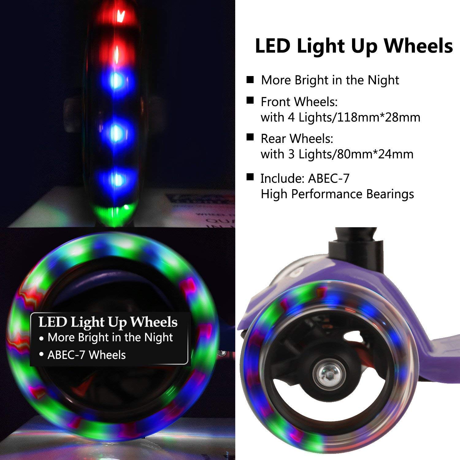 Hikole Scooter for Kids with 4 LED Wheels β Adjustable Height, Lean to Steer Design, 4 Wheels Kick Scooter for Girls & Boys 3-12 Years Old