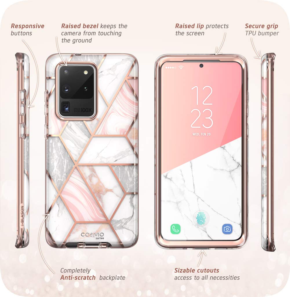 i-Blason Cosmo Series Case for Samsung Galaxy S20 Ultra 5G (2020 Release), [Built-in Screen Protector] Slim Stylish Protective Case (Marble)