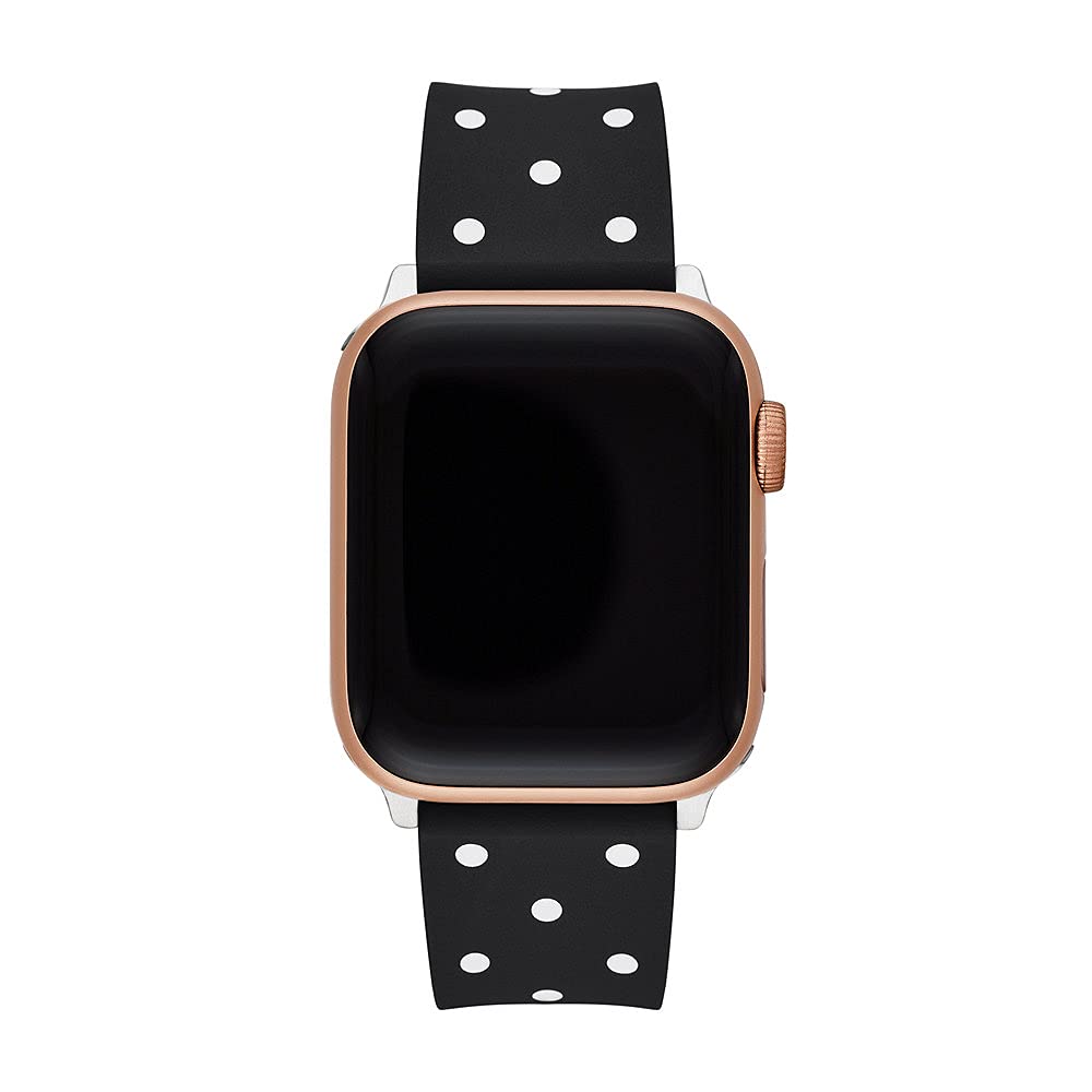 Kate Spade New York Silicone Band for 38/40/41mm Apple Watch Series 1-6, Color: Black/White Dot, Silver (Model: KSS0080)