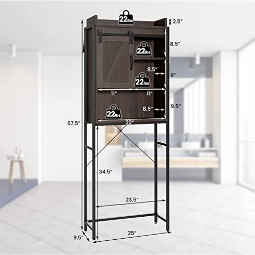 UIIAIOUIAIO 4-Tier Over-The-Toilet Storage Cabinet, Bathroom Organizer with Sliding Door, Adjustable Shelves, Freestanding Toilet Space Saver Shelf for Bathroom Laundry (Rustic Brown)