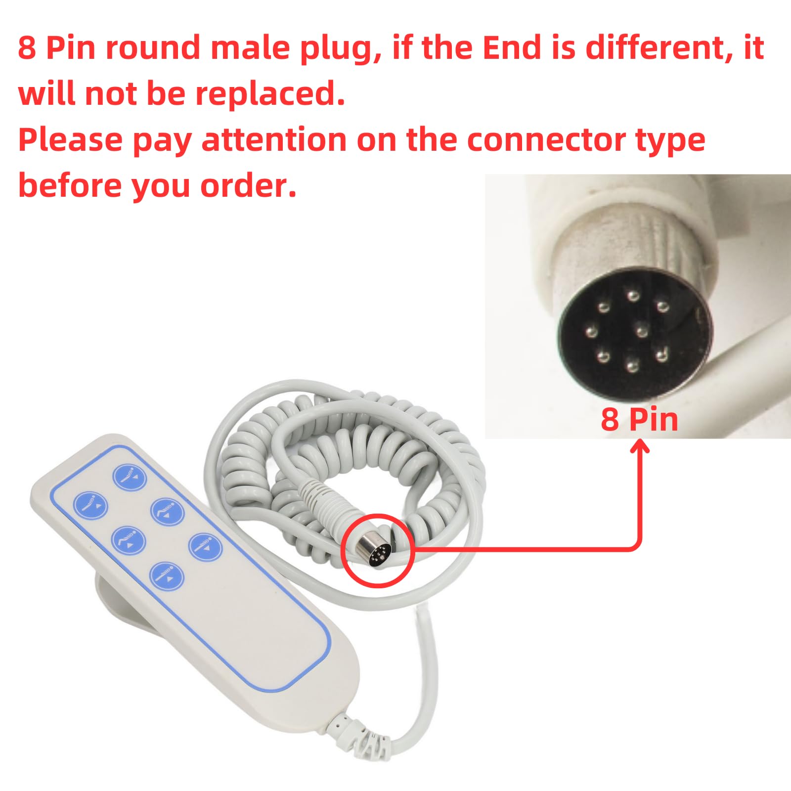 Lifting Bed Controller, Hospital Bed Remote Control 6 Button Remote Hand Control Controller with 8 Pin Plug Replacement Lift Chair or Power Recliner Hand Control Compatible with Pen faders and contro
