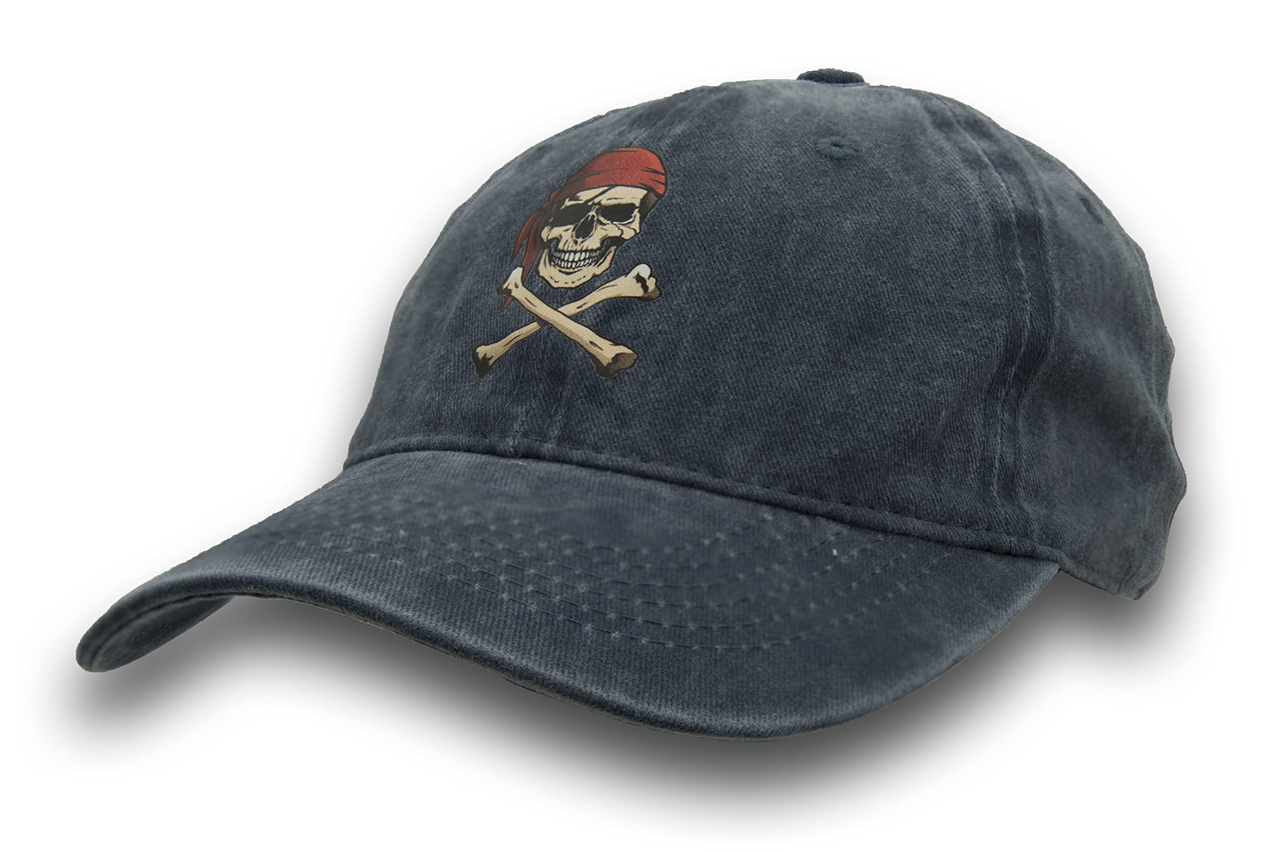 kaixinguo Cool Pirate Skull Print Pattern Baseball Cap,Unisex Adjustable Washed Cotton Denim Cap for Men and Women Navy