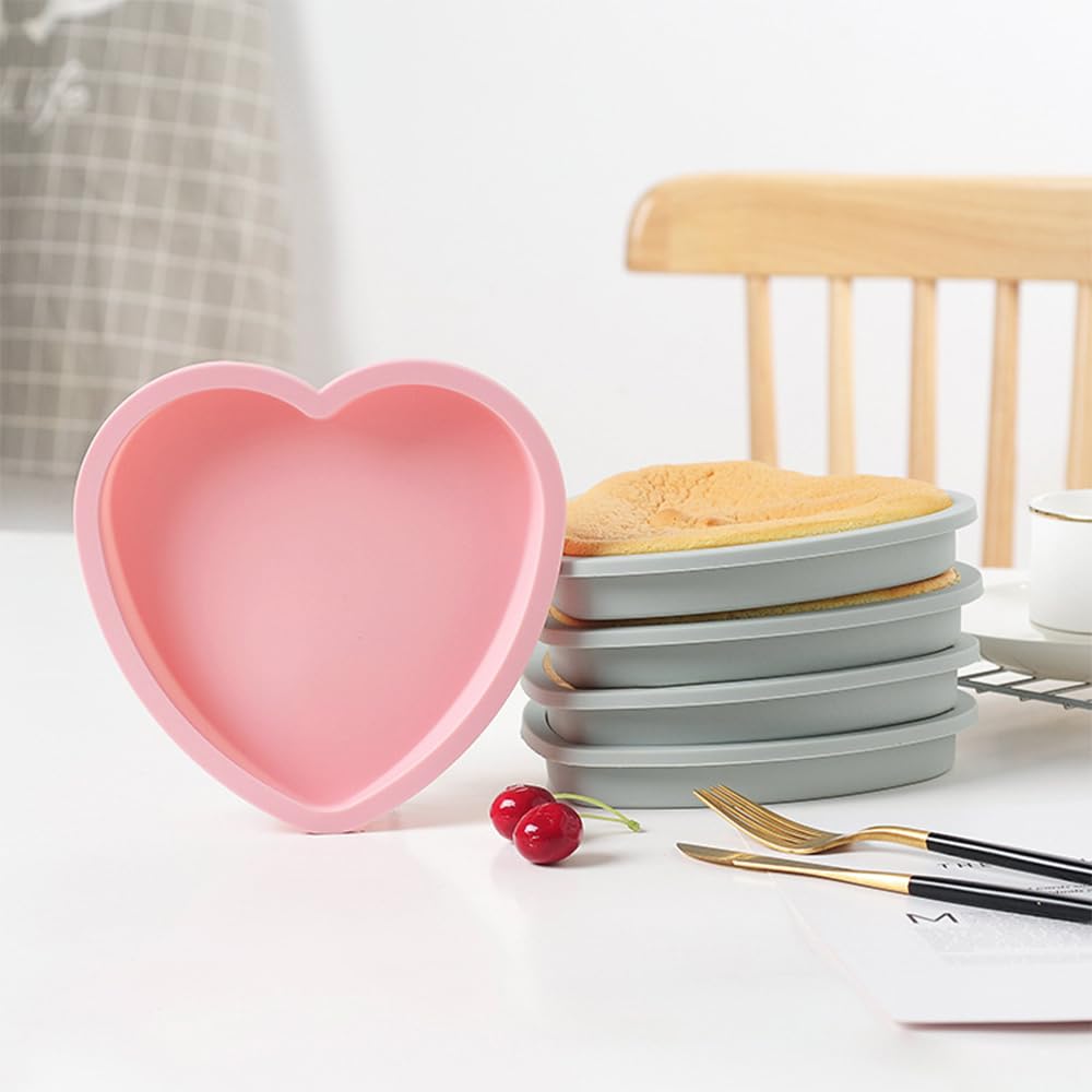 JINJIASUYISU 2 Pcs Silicone Cake Mold, Rainbow Cake Baking Pans, Heart Shape, Non-Stick, Easy to Clean, Ideal for Making Layer Cakes, Pizza, Vegetable Pancakes, Bread, Resin Art