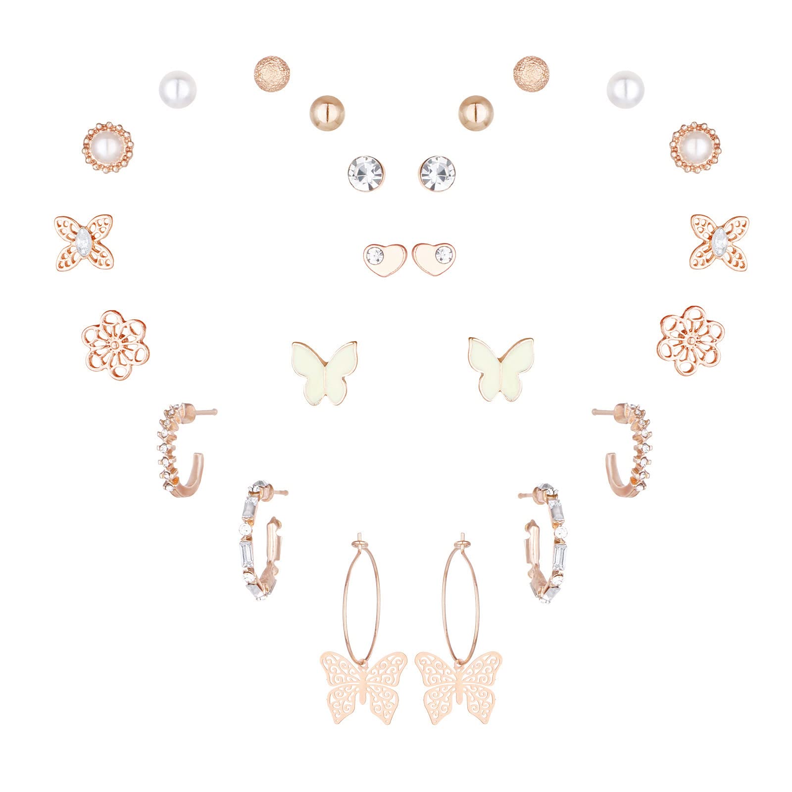 KaHowde Multiple Stud Earrings Set - Cute Earrings Set Mixed Small Stud Hoop Earrings Gift for Women Girls (12PAIRS WHITE EARRINGS SET)