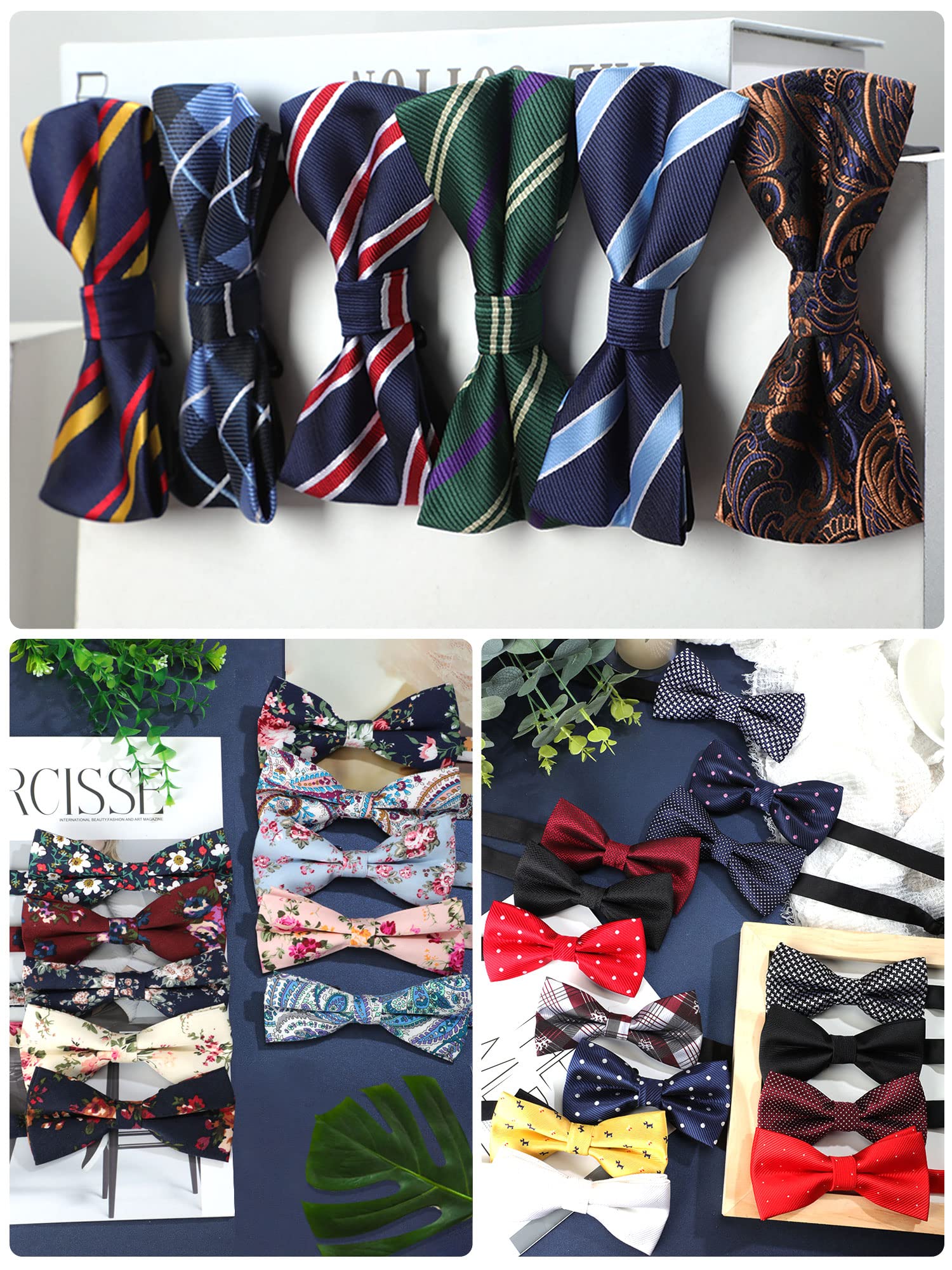 Jecery 30 Pieces Elegant Pre Tied Bow Ties for Men with Adjustable Floral Neck Band Bowties for Pre Tied Set