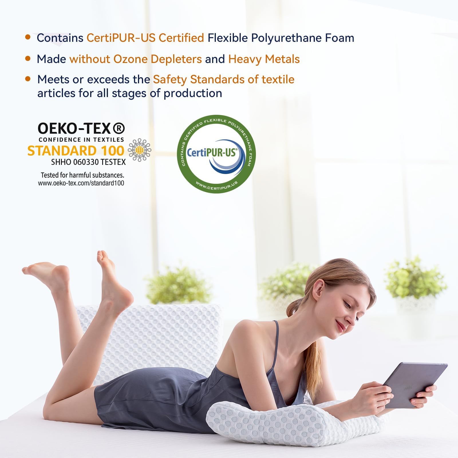 Hcore Contour Memory Foam Pillow for Neck Pain - Cervical Neck Pillow for Sleeping, Side Back Stomach Sleepers - Firm Contoured, Tencel Cover - Ventilated Breathable - CertiPUR-US