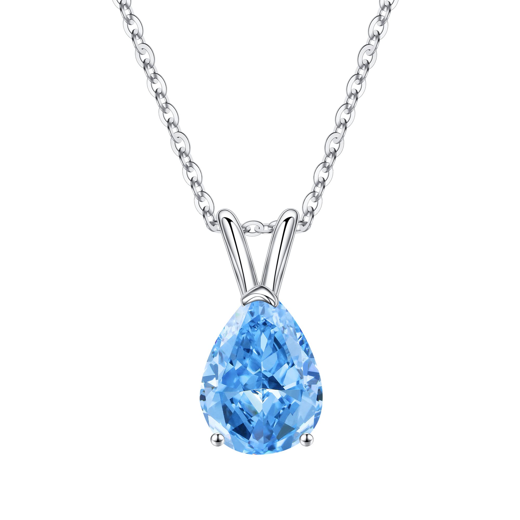 IEFRICH Sterling Silver Necklace for Women - Birthstone Necklace for Women Aquamarine Necklace Silver Necklaces for Teen Girls Birthstone Necklace Aquamarine Jewelry Silver Jewelry for Women Gifts