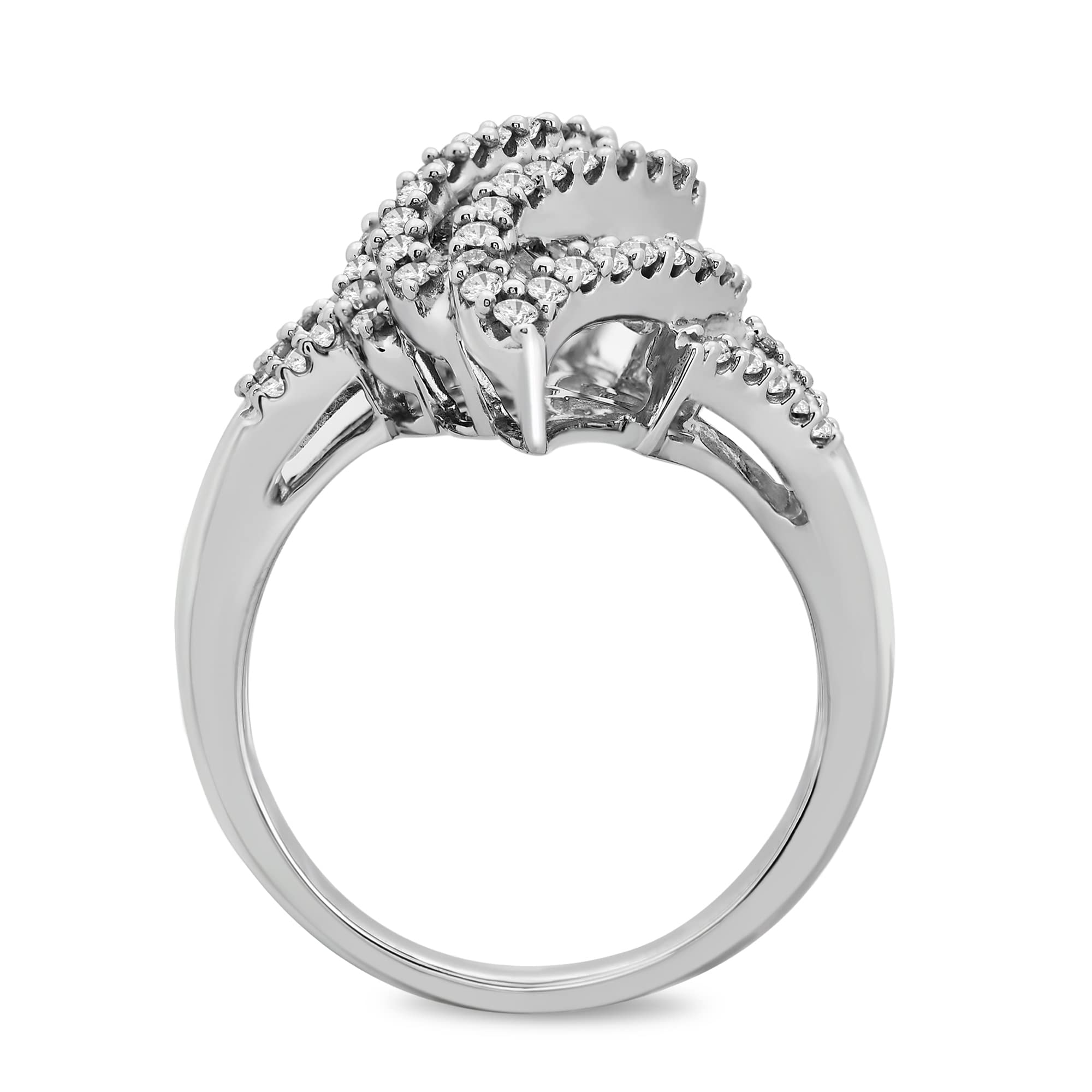 Jewelili 10K White Gold 1 Cttw Natural White Round and Baguette Cut Diamonds Cluster Ring, Size 7