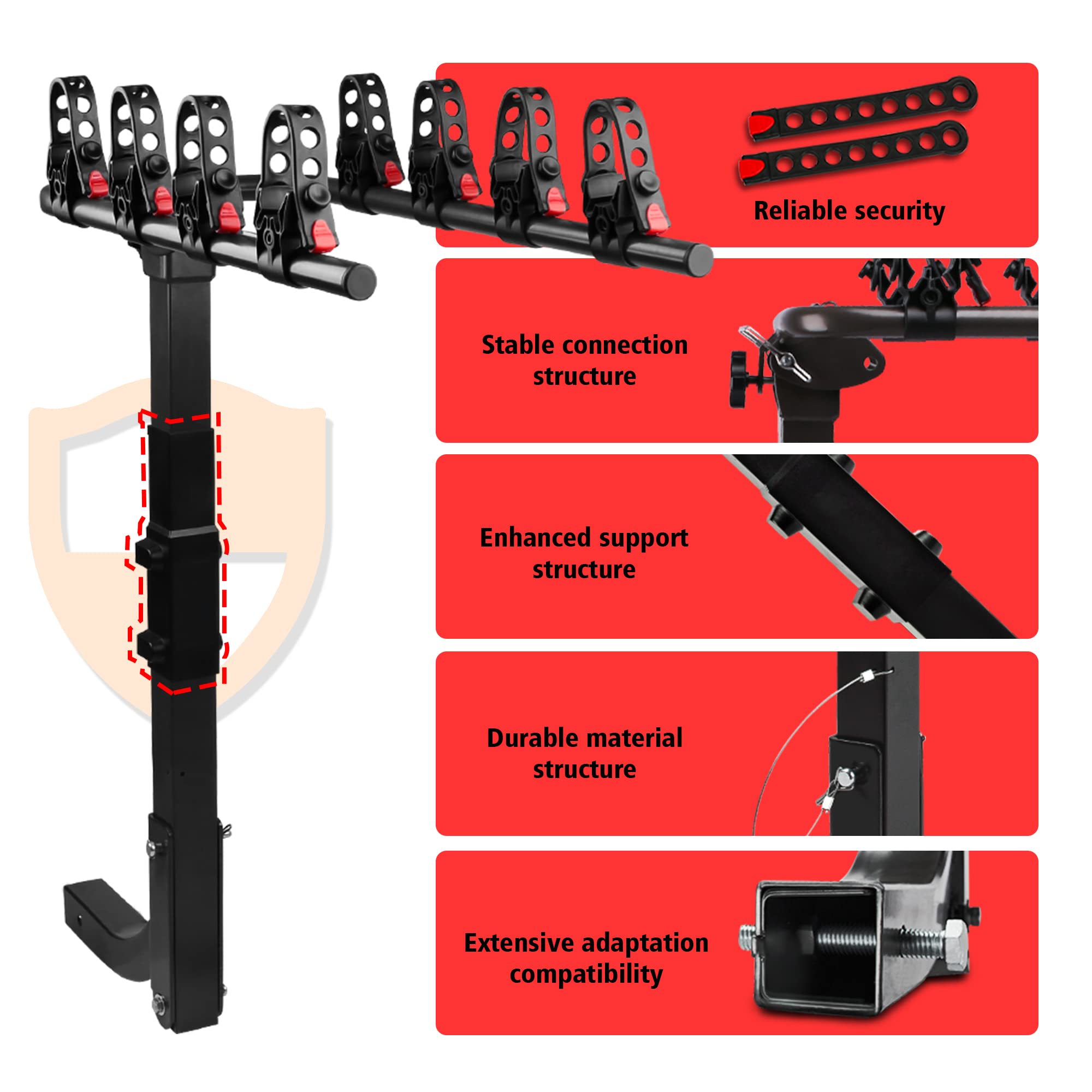 JUVENED 4 Bike Rack Deluxe Hitch Mount 2" Hitch Receiver Double Foldable Arms Tilt-Away Modes Rack for Car Truck SUV Minivans with 2" Hitch Receiver (4-Bikes)