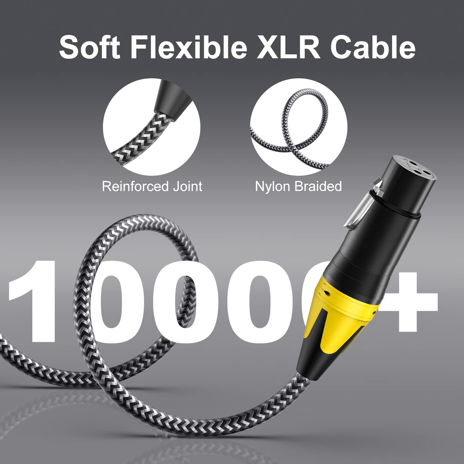 Larxavn XLR Cables, XLR Cable 10 ft Heavy Duty Microphone Cable XLR Male to Female Nylon Braided XLR Microphone Cable