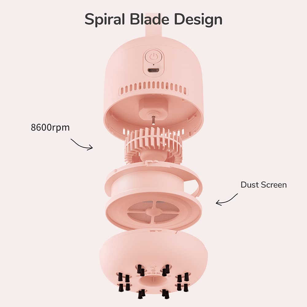 JISULIFE Desktop Vacuum Cleaner, 1100 mAh Portable Mini Table Dust Sweeper with Vacuum Nozzle, 2 Speeds, 360º Rotable, High Suction, Cordless & Detachable Design for Home, Office, School-Pink