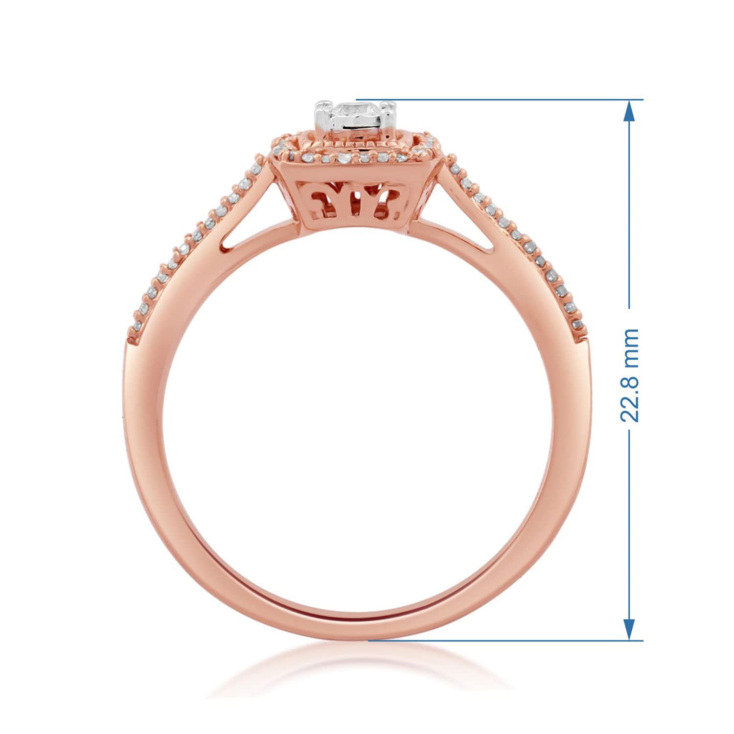 Jewelili 10K Rose Gold 1/6 Cttw Natural White Round Diamonds Ring, Size 7