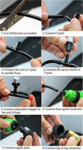 Kujo 5m 16ft Gardening Plant Micro Drip Irrigation System Patio Atomization Micro Sprinkler Cooling Kit Garden Watering System DIY Plant Watering Supply Distribution Tubing