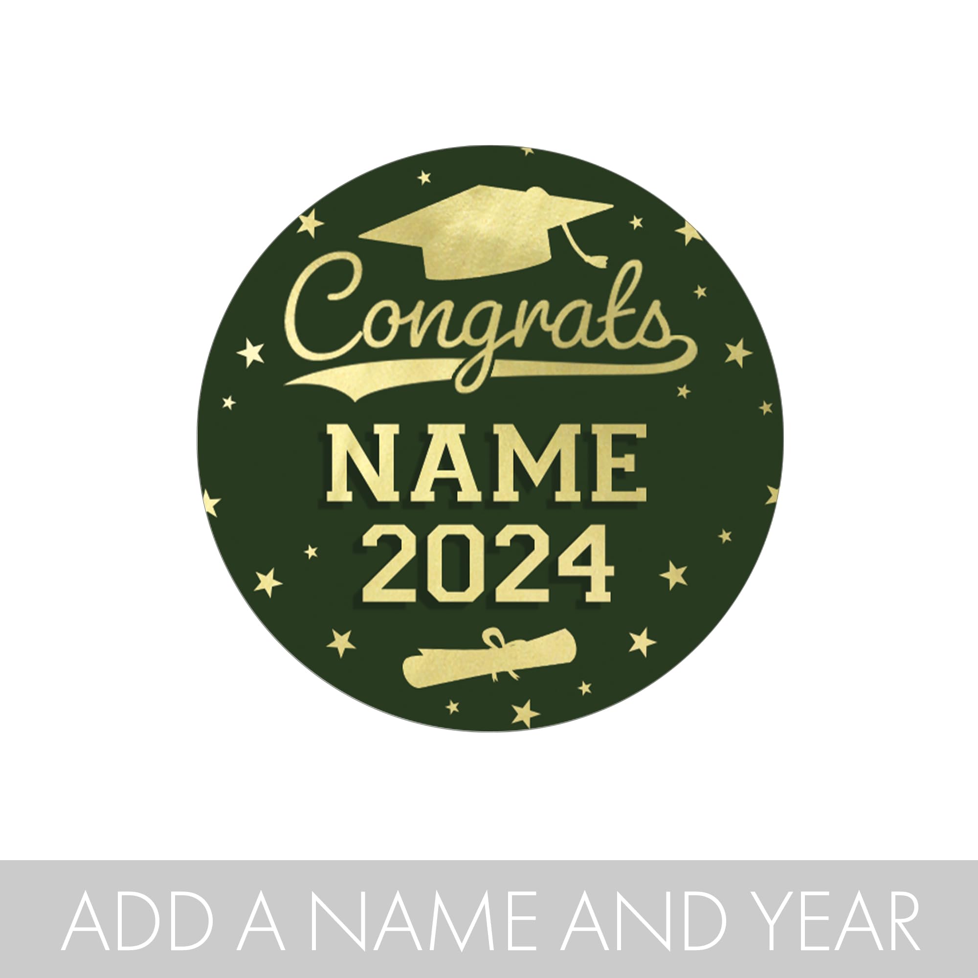 Personalized Green and Gold Graduation Envelope Seals, Class of 2024 Thank You Card Stickers, Bag Seals - 1.75 in. - 40 Count