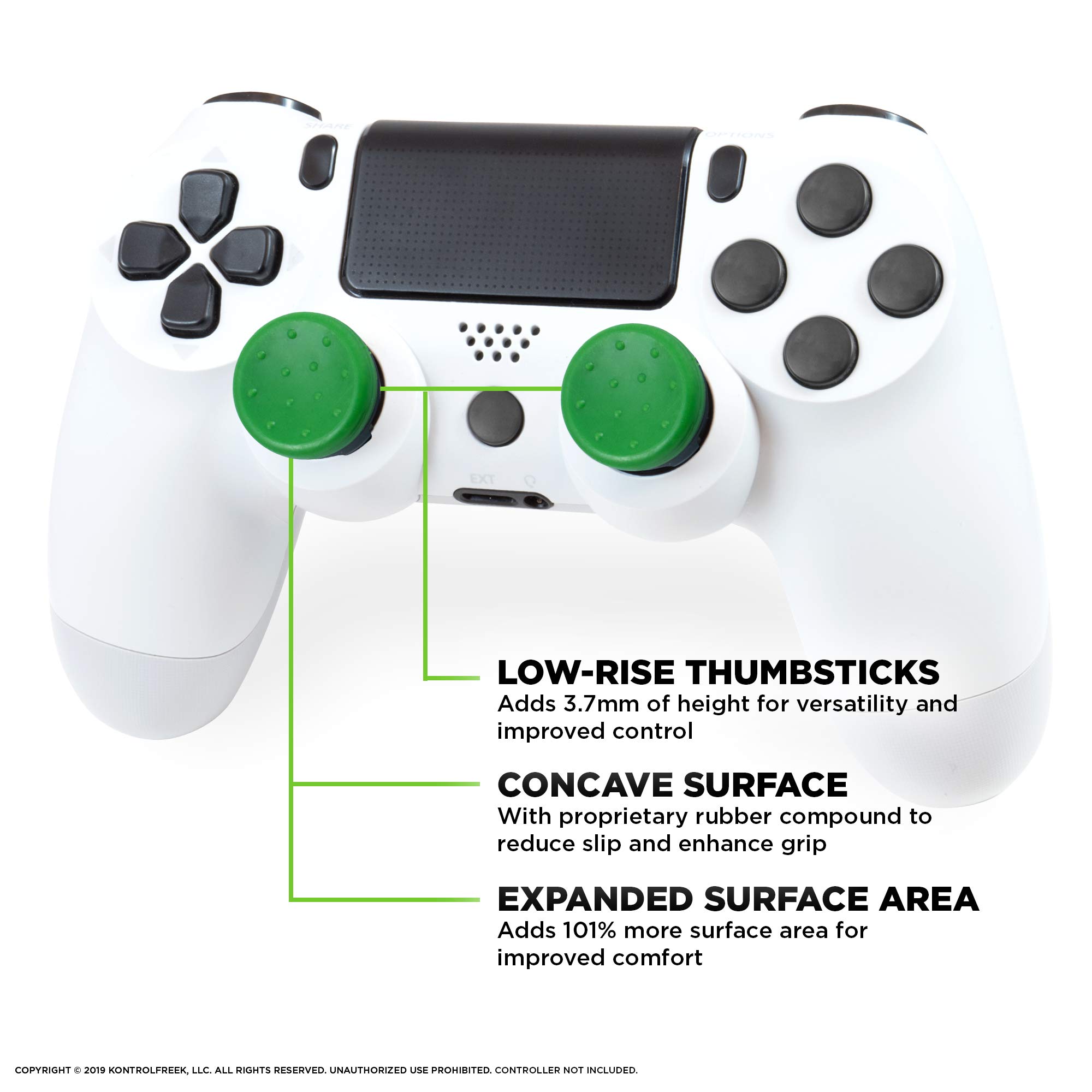 KontrolFreek Alpha for Playstation 4 (PS4) and Playstation 5 (PS5) | Performance Thumbsticks | 2 Low-Rise Concave | Green
