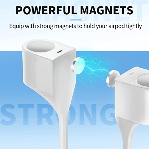 Vsagier Strong Magnetic Airpods Strap, Silicone Anti-Lost Cord Sports Lanyard with Extra Tangle-Free Cable Storage Case, Compatible with Airpods 3rd / 2nd Generation/Pro / 1(White)