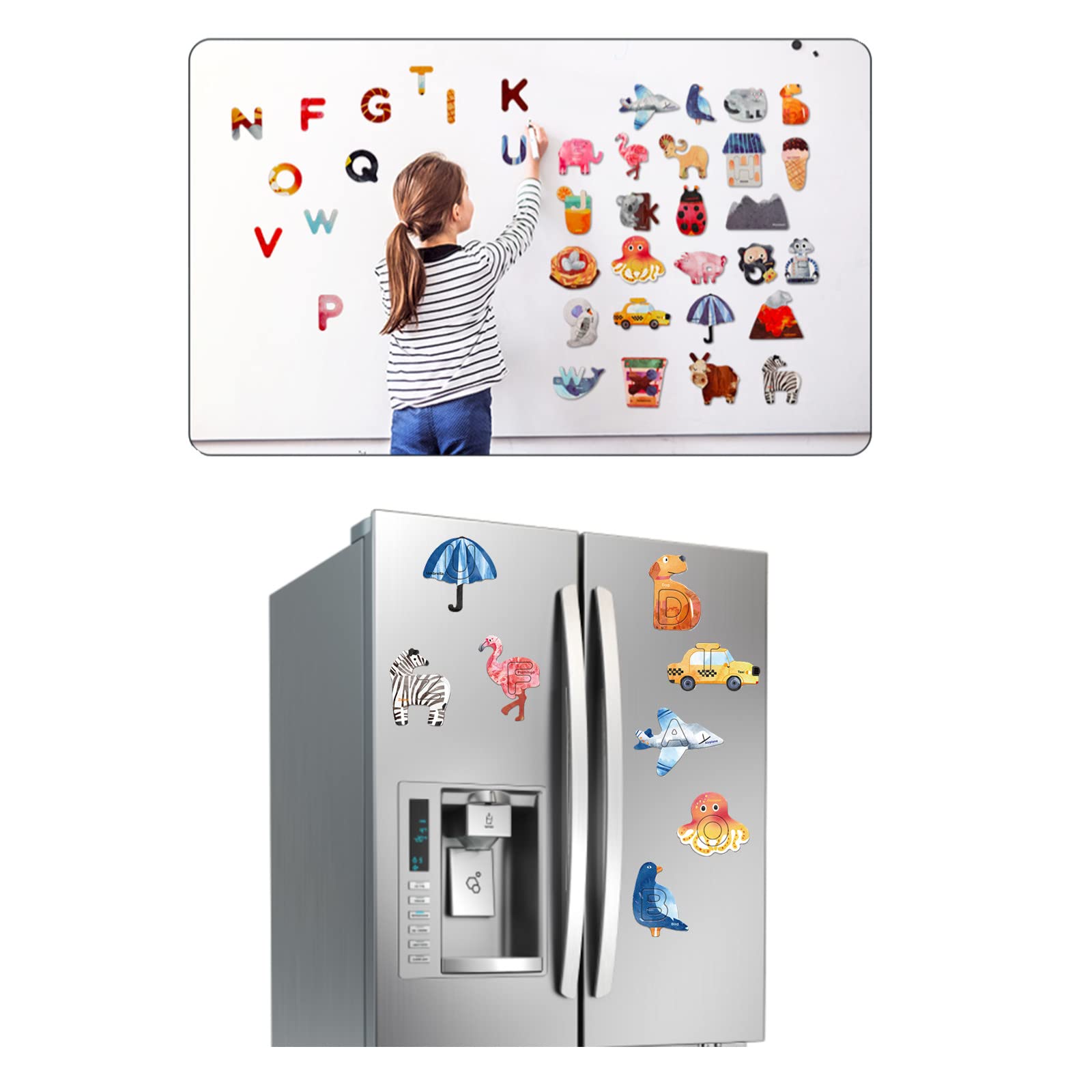 mierEdu Magnets for Toddlers,Refrigerator Magnets for Kids, Animals Objects Magnetic Letters A-Z Alphabets Preschool Learning Educational Toys for Toddlers