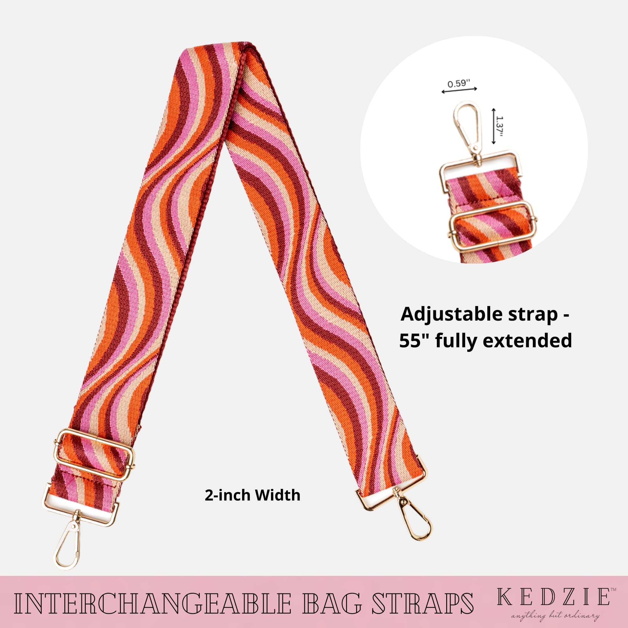KEDZIE Embroidered Interchangeable Bag Straps Adjustable Length 55” Handbag Purse Strap Replacement 2-inch Wide Guitar Style Crossbody Strap - Rosewood