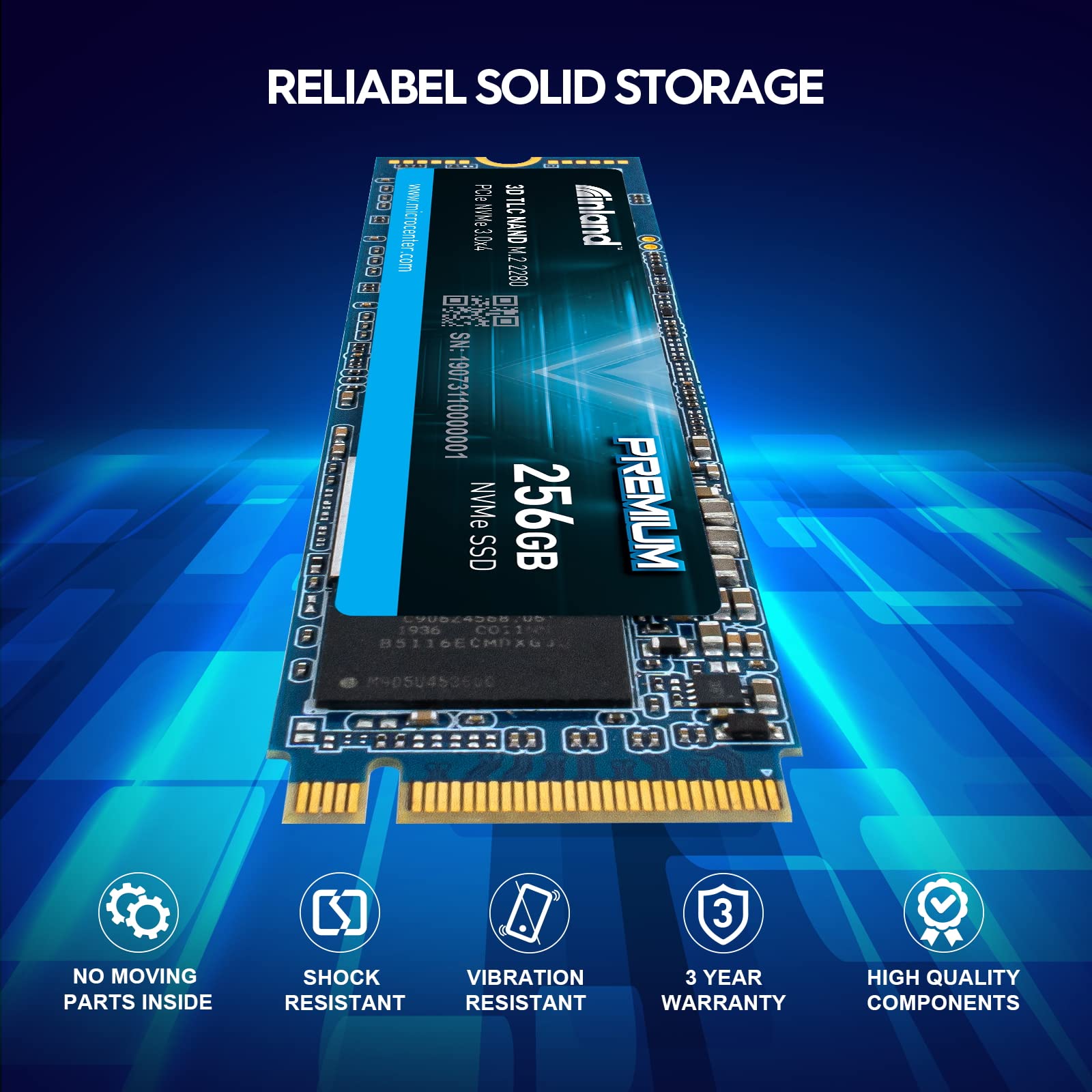 INLAND Premium 256GB 3D NAND TLC M.2 2280 PCIe NVMe 3.0 x4 Internal Solid State Drive, Read/Write Speed up to 2900MB/s and 950MB/s, 360 TBW