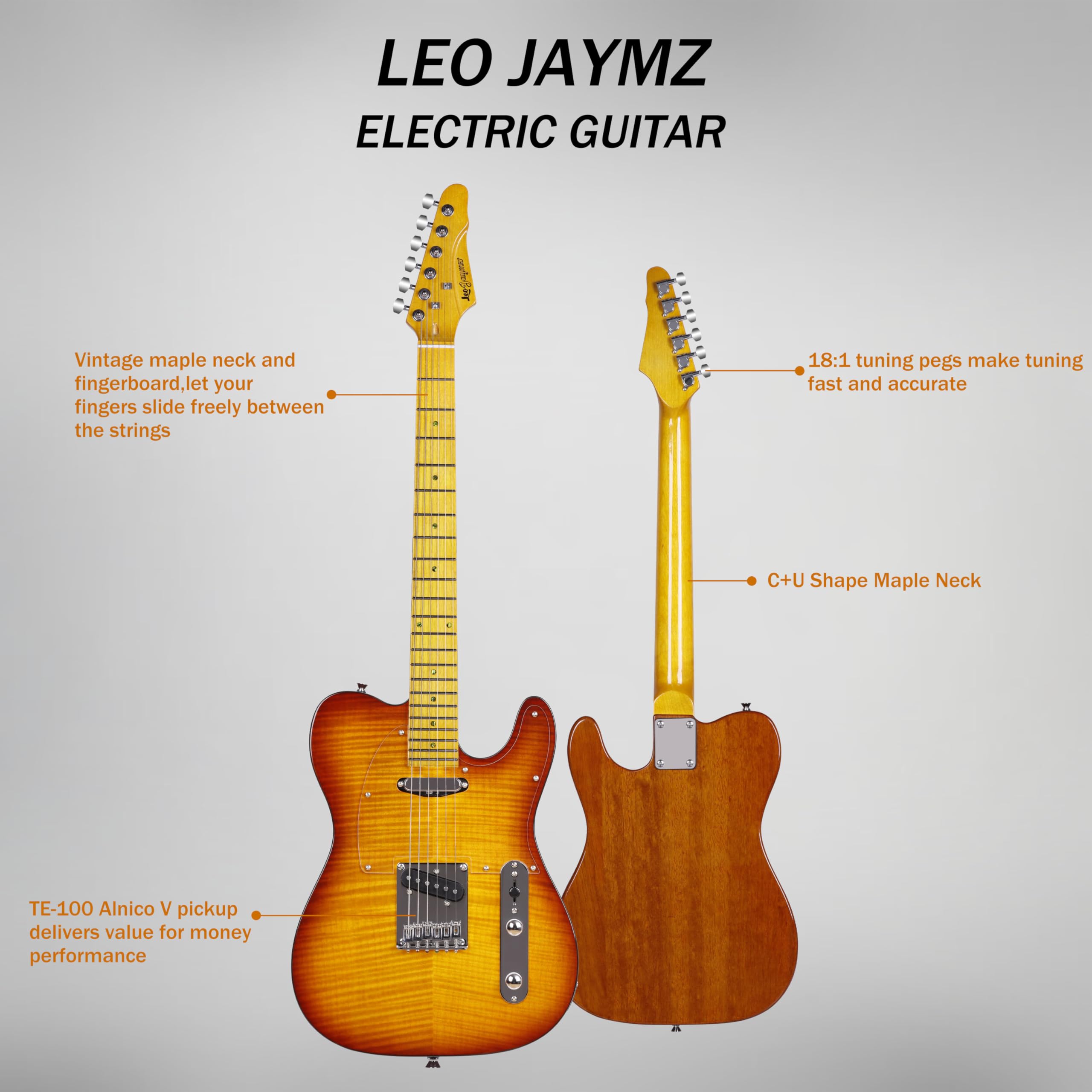 Leo Jaymz ResonanceX Pro Electric Guitar with Flame Maple Top - High Gloss Mahogany Body and Hard Maple Neck - High Transparent Acrylic Pickguard - Highly Output Alnico V Pickups