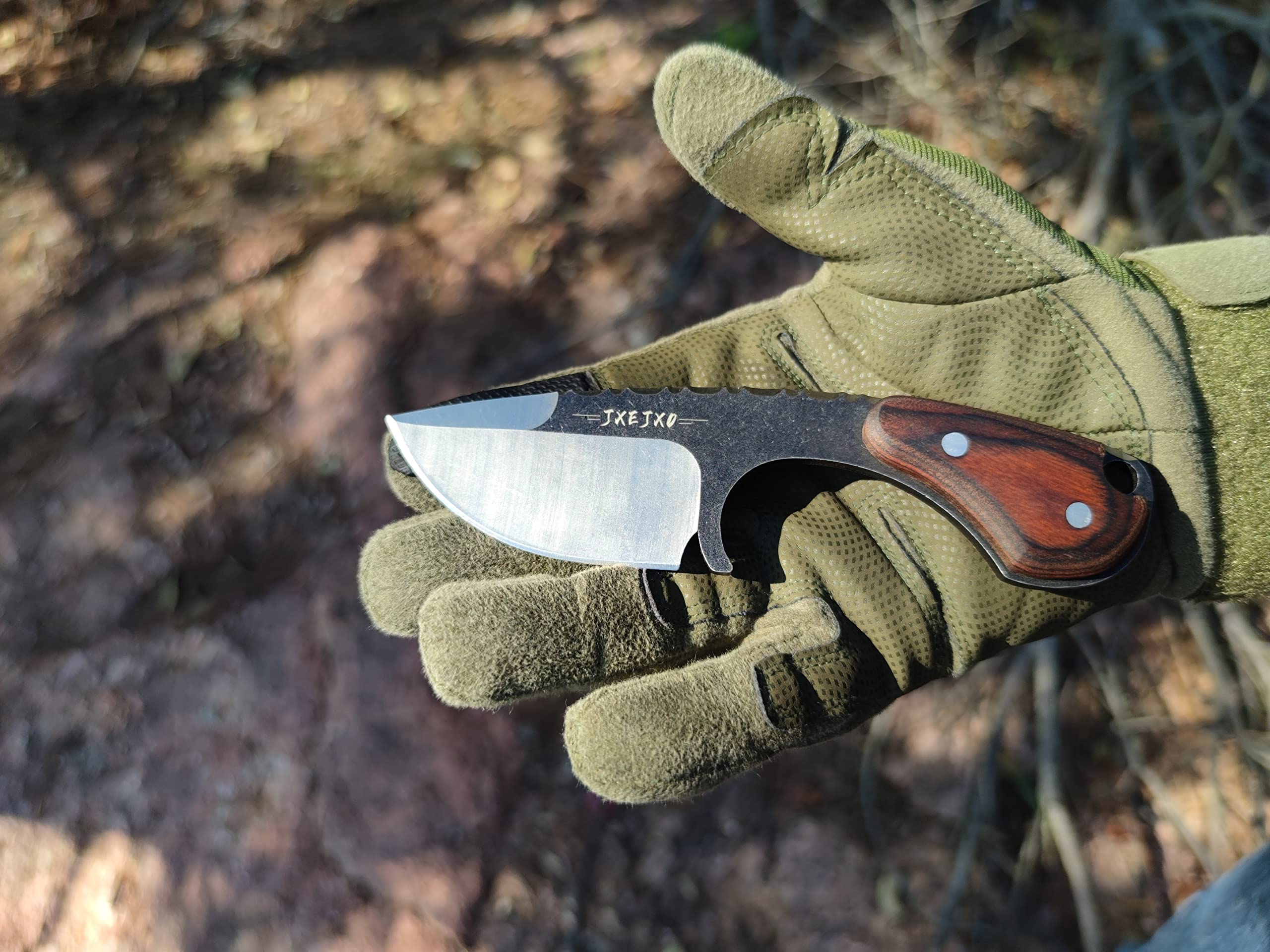JXE JXO Fixed Blade Outdoor Knife with Sheath, Full Tang Cleaver Hunting Field Knife, Survival Knife with Red Wood Handle
