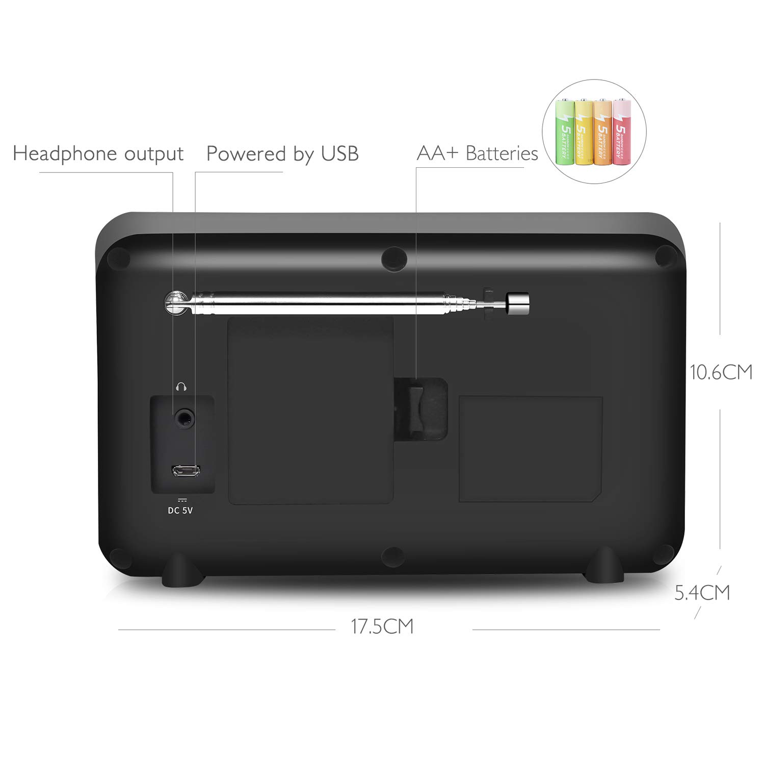 LEMEGA IR1 Portable WiFi Internet Radio,FM Digital Radio,Bluetooth Speaker,Dual Alarms Clock,Sleep Snooze Timer,40 Presets, Headphone-Output,Colour Display,Batteries or Mains Powered β Black Finish
