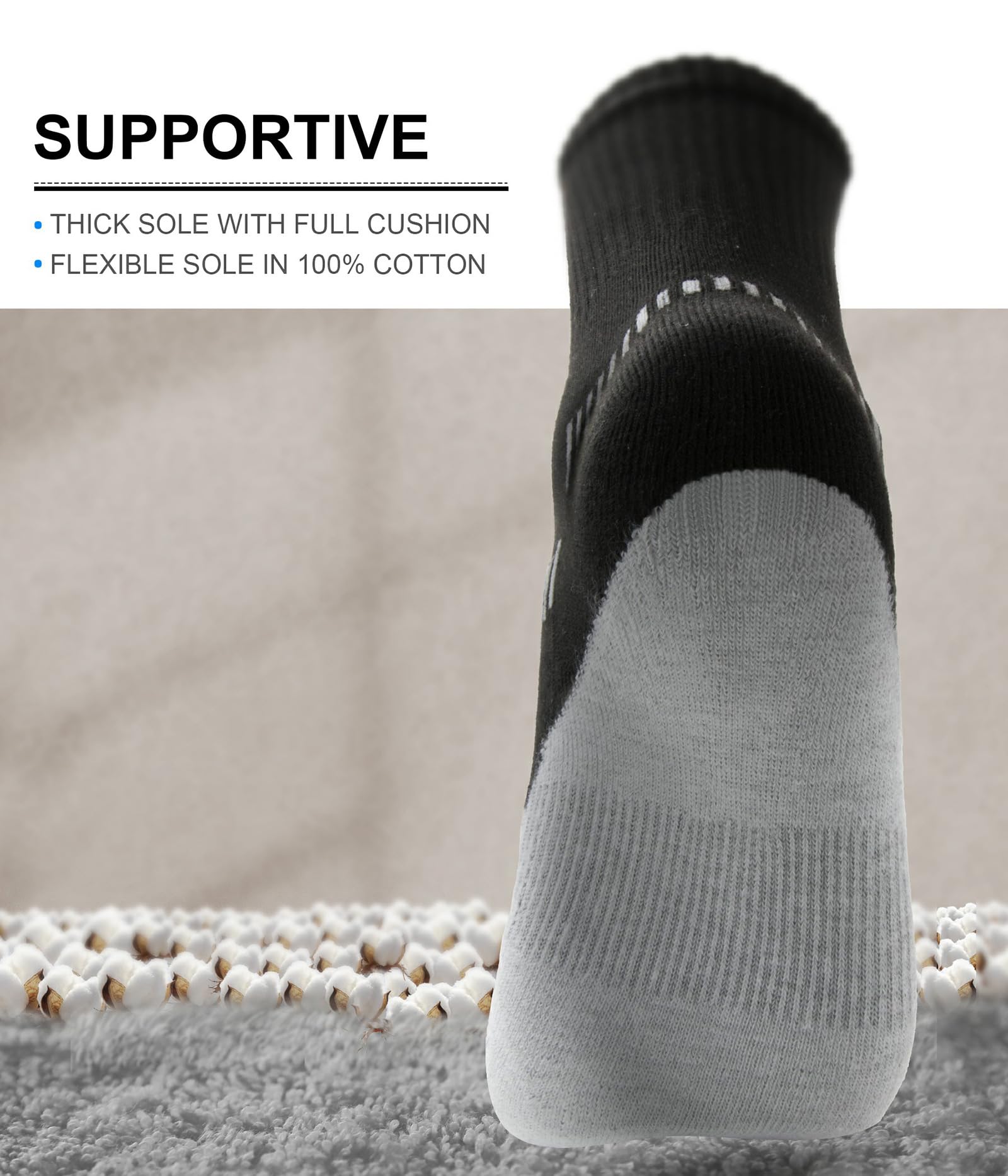 KEMISANT Mens Socks 6 Pairs, Sports Running Athletic Socks Compression for Men with Full Cushioned Sole