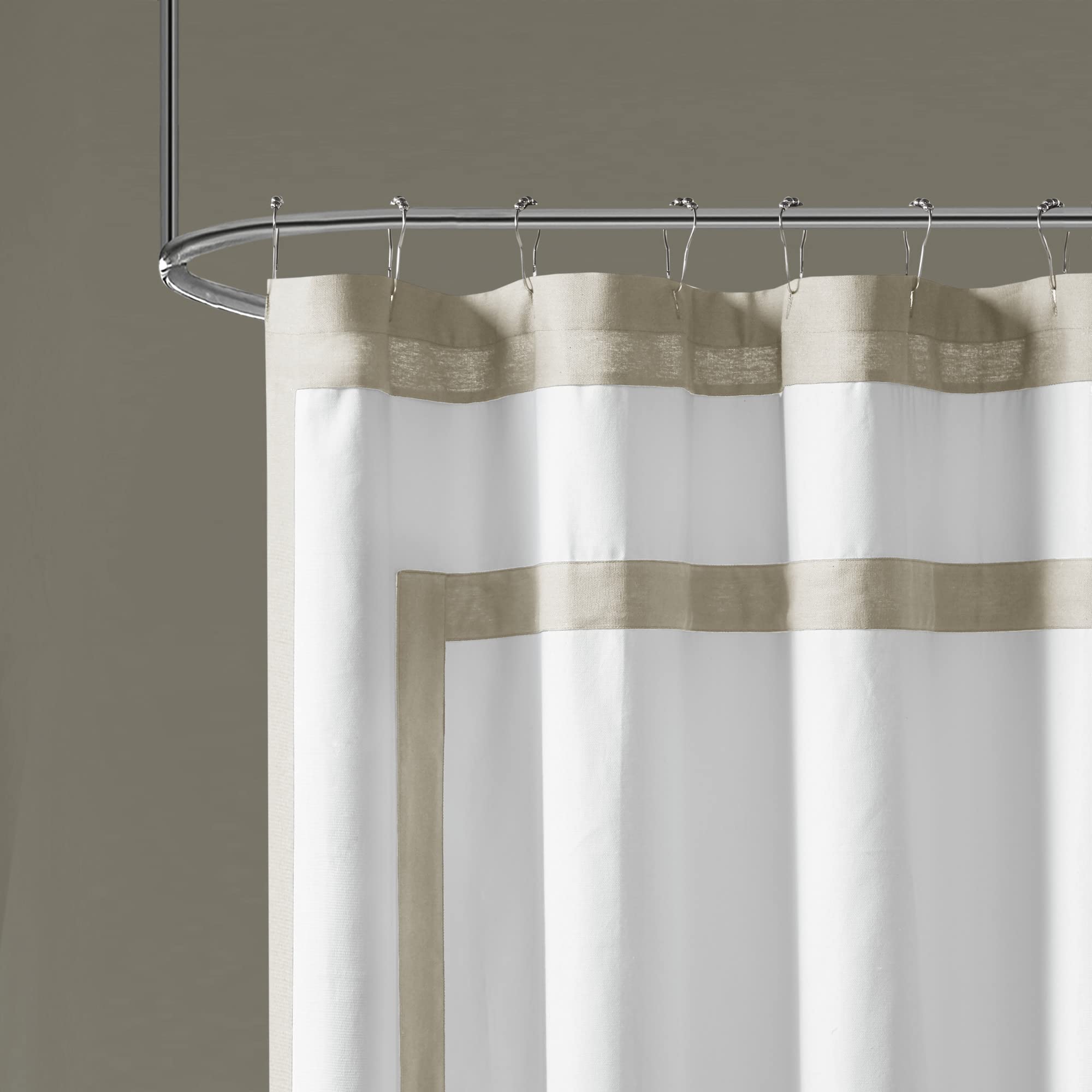 Madison Park Greyson Shower Curtain, Pieced Border Design, Modern Bathroom Décor, Machine Washable, Fabric Privacy Screen, 72x72, Taupe